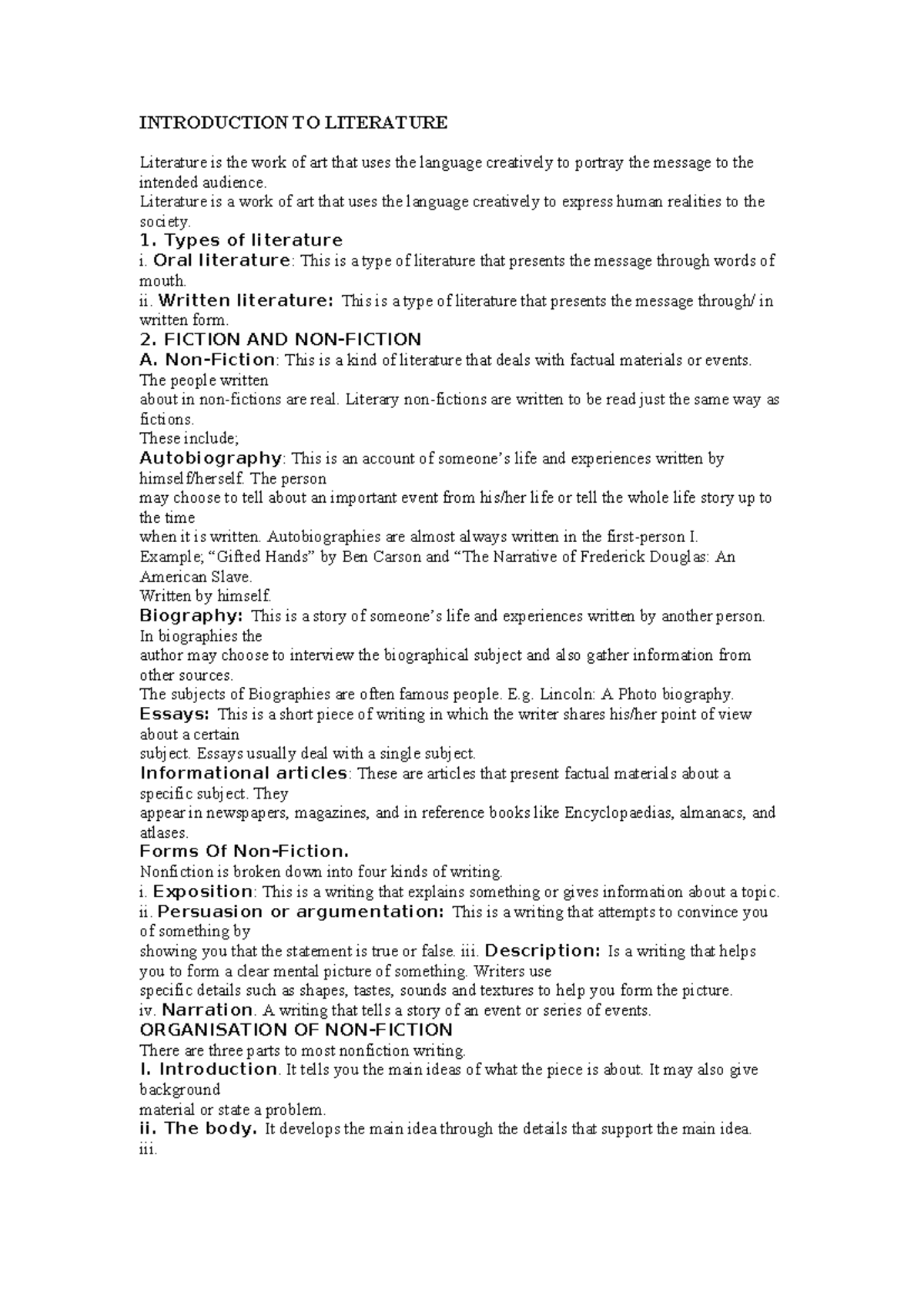 Introduction to Literature: Key Concepts and Genres - Studocu