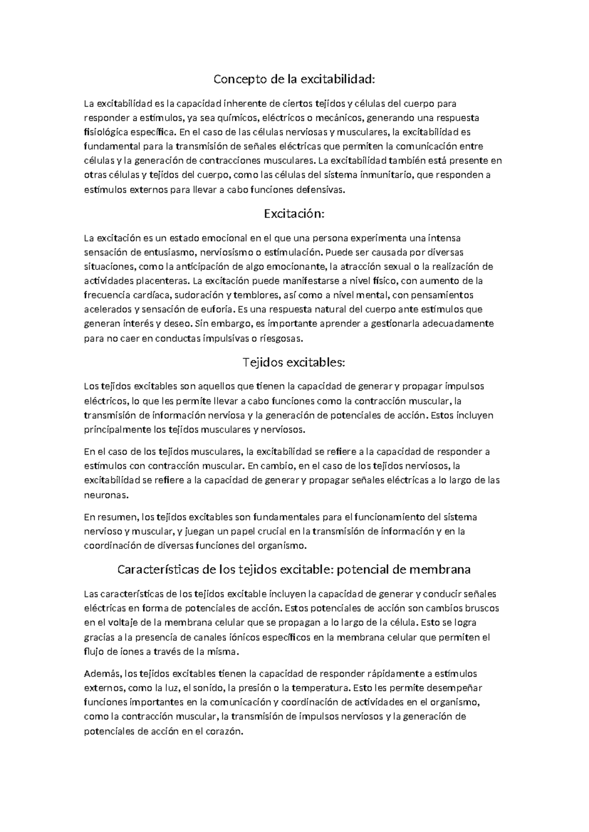 Fisiología Básica: Excitabilidad y Potencial de Acción en Tejidos - Studocu