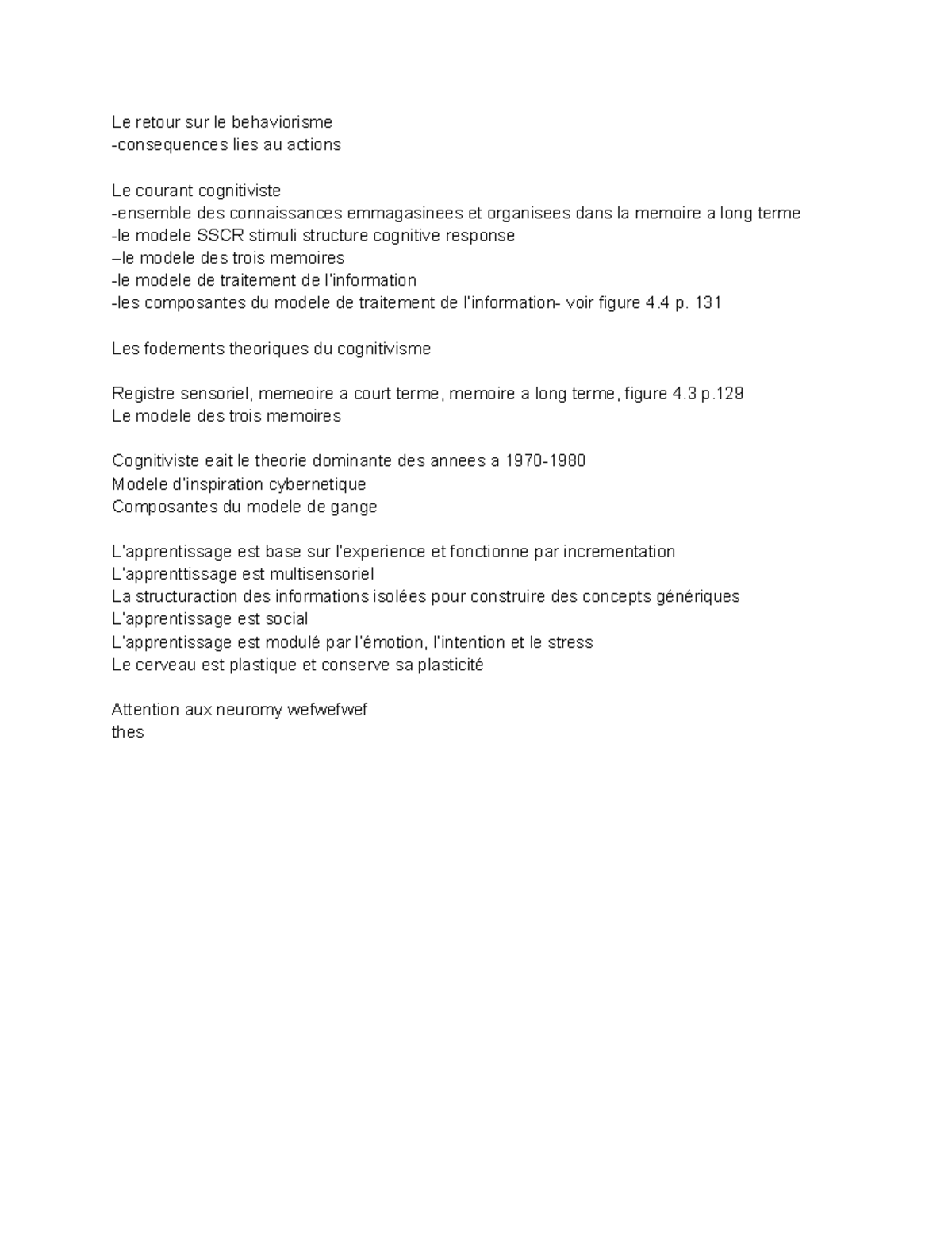 ECSF Notes de Lecture sur le Cognitivisme et le Behaviorisme - Studocu