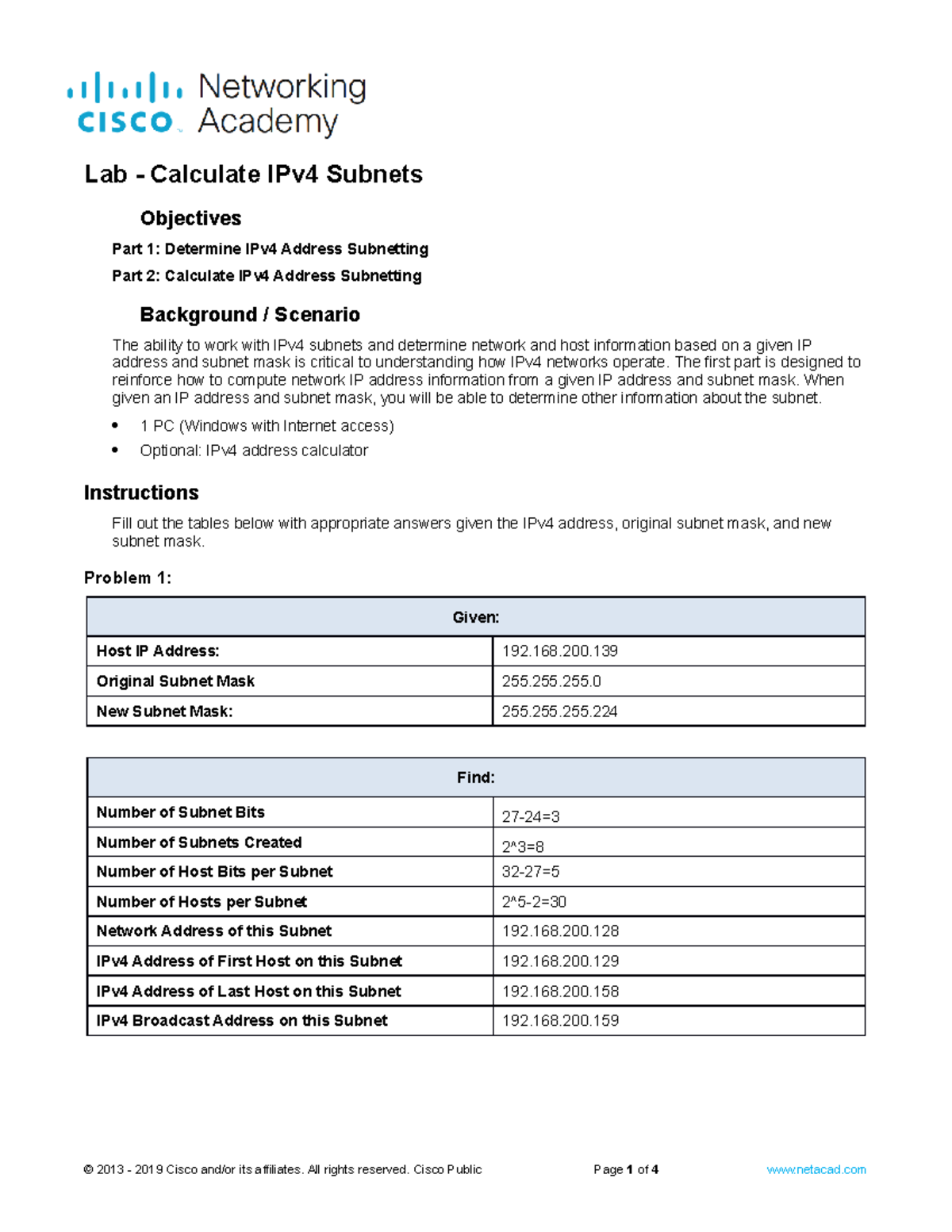 11.6.6 Lab - IPv4 Subnet Calculation and Analysis Techniques - Studocu