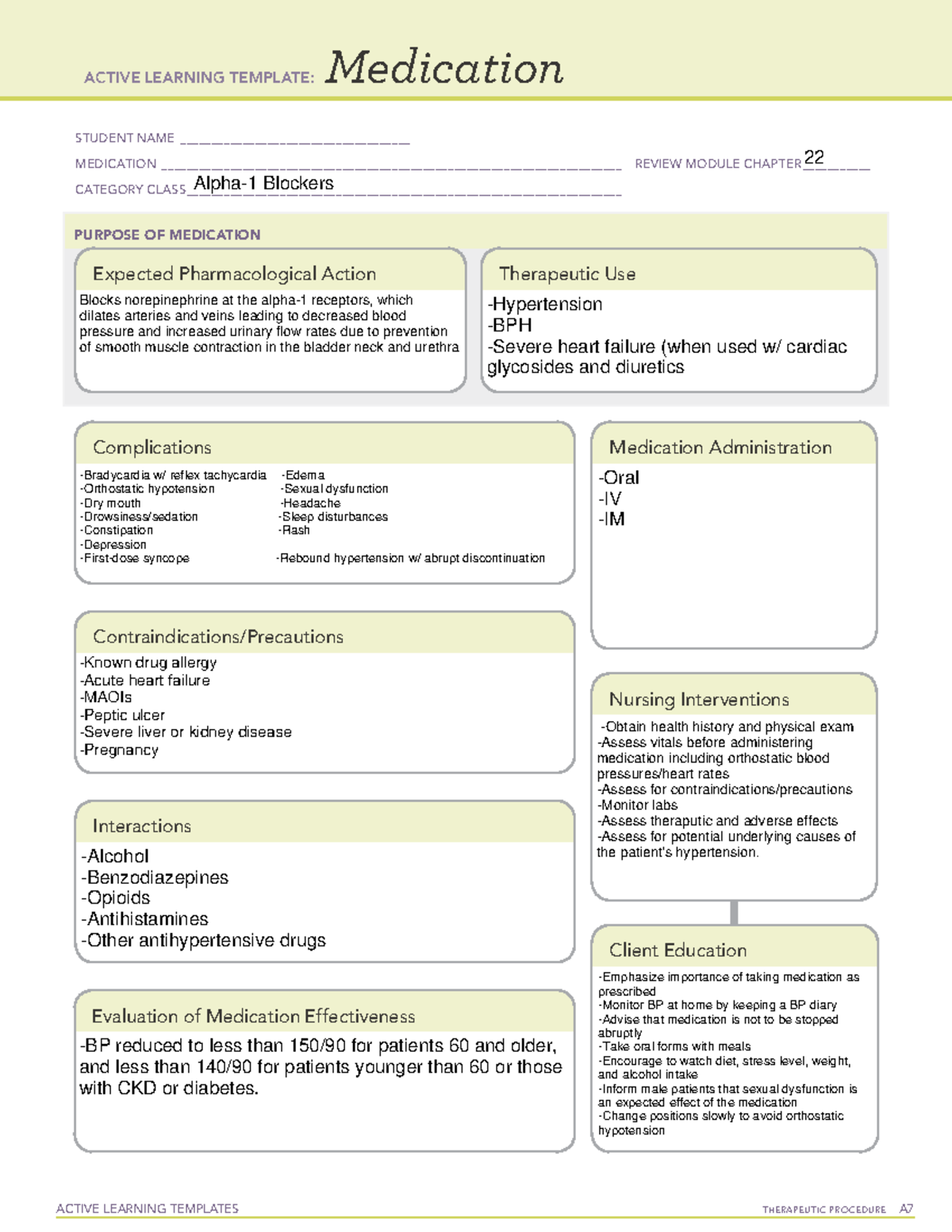 Alpha 1-Adrenergic Receptor Blockers: Drug Card & Active Learning ...