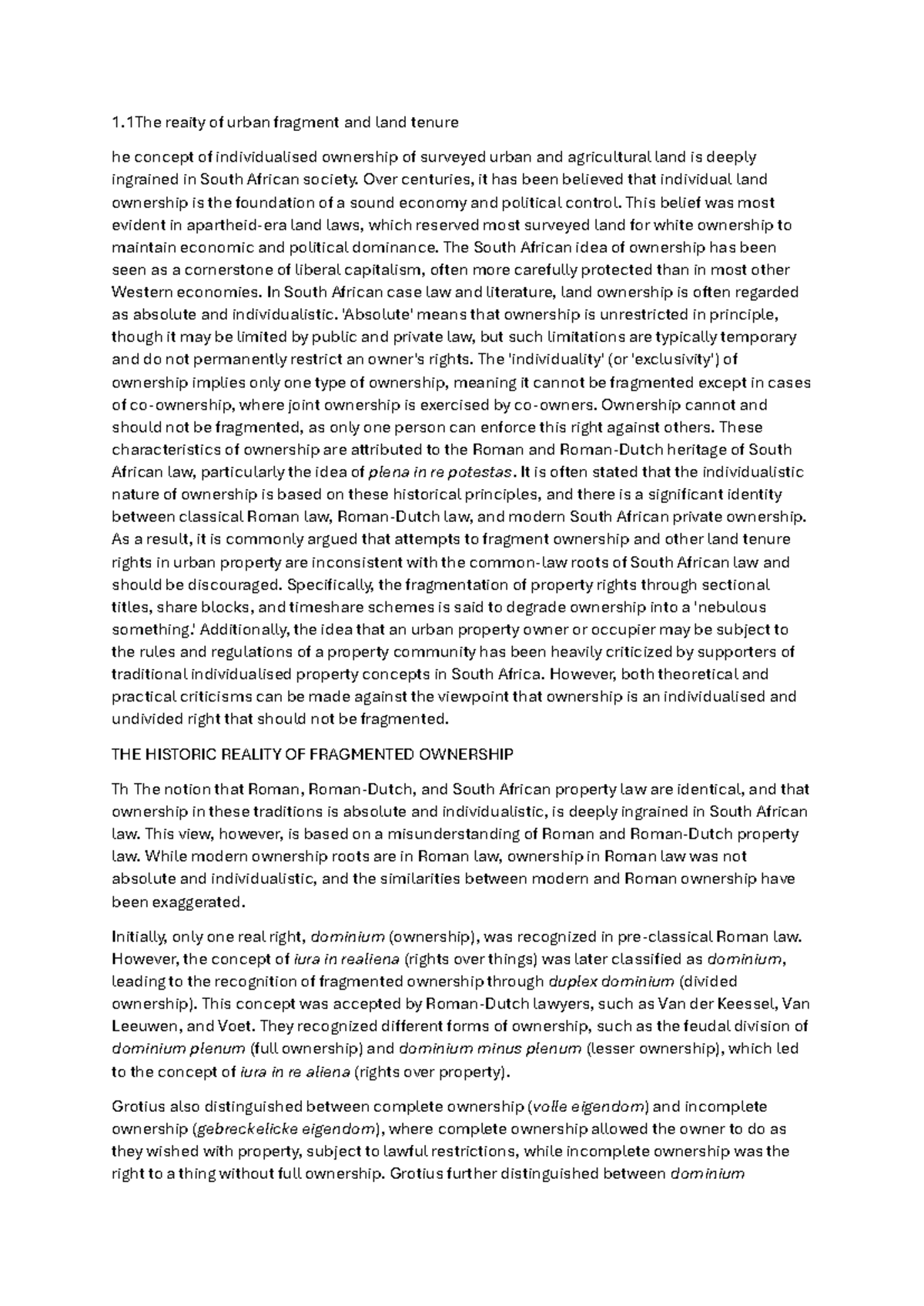 Chapter 1: The Reality of Urban Fragmentation and Land Tenure in South ...