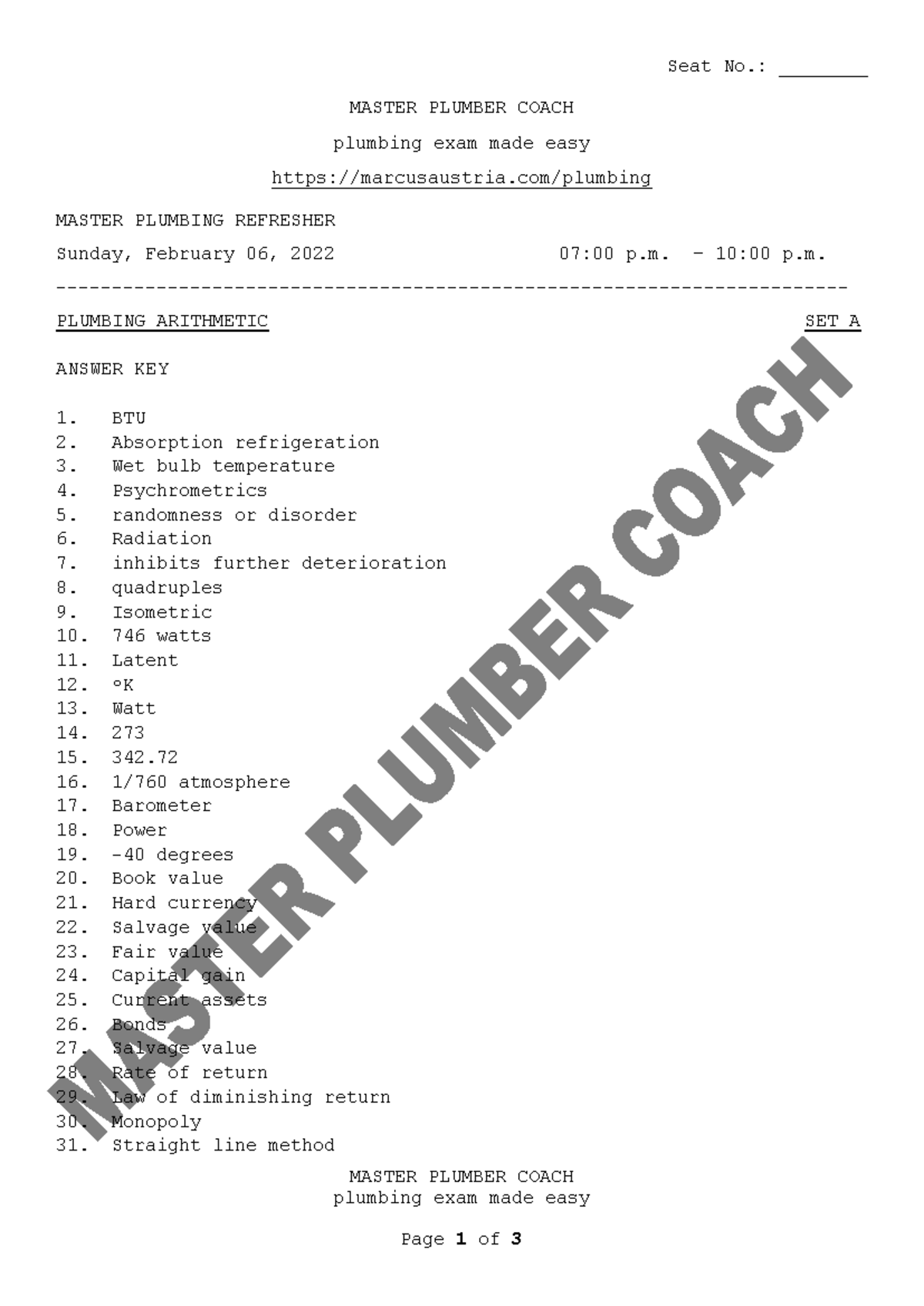 MPLE SET A (ANS KEY) - MPLE SET A (ANS KEY) - Seat No.: ________ MASTER ...