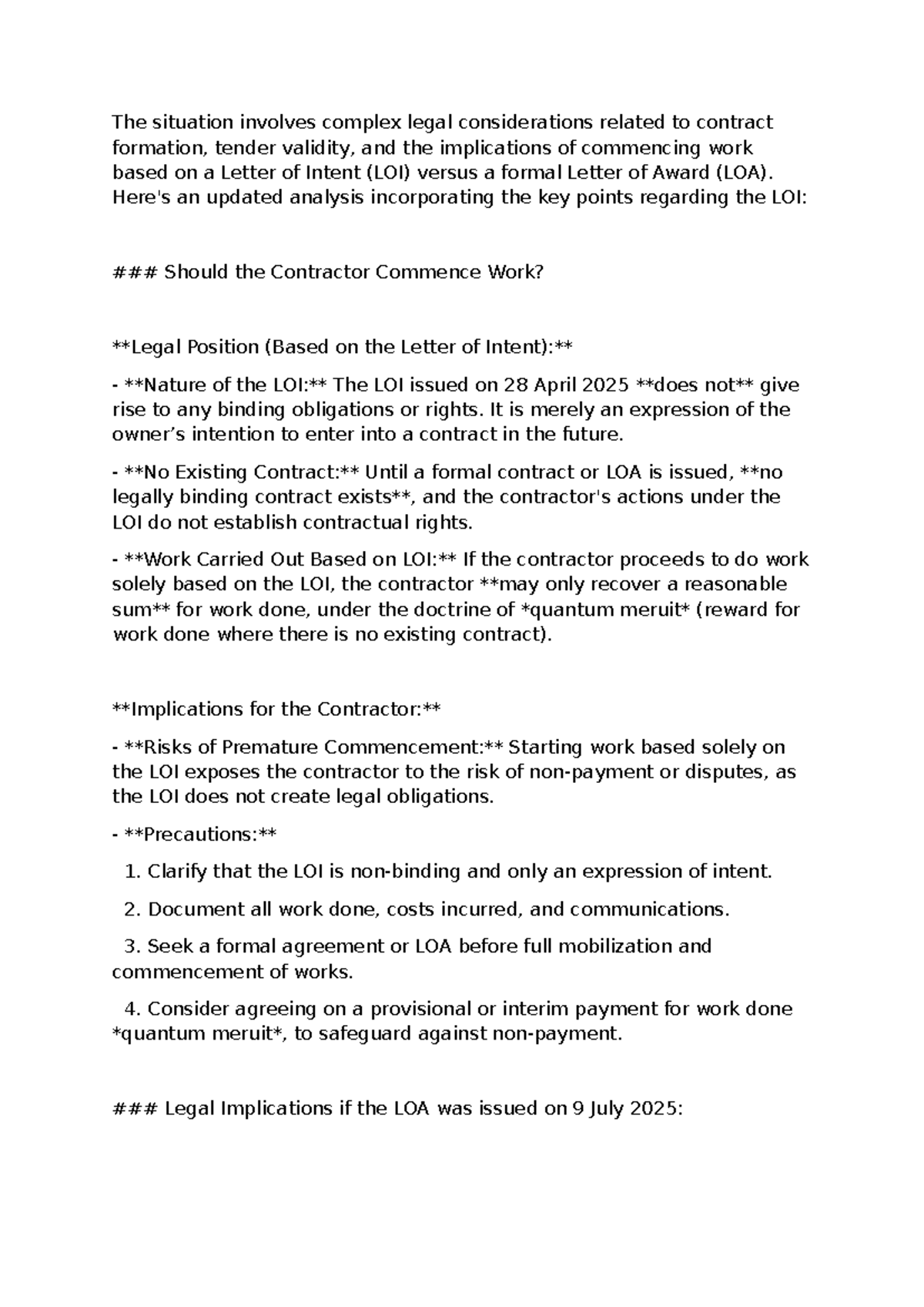 Assignment Q1b - Legal Implications of LOI vs LOA in Contract Formation ...