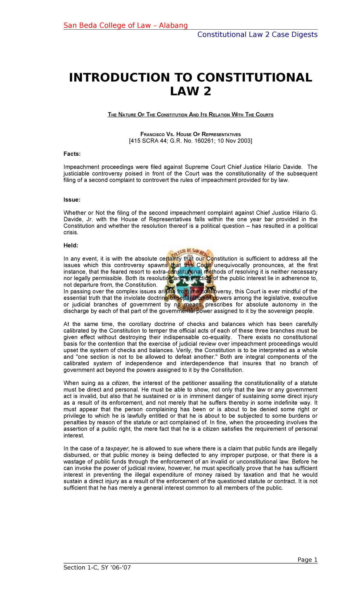 Collated Digests - Constitutional Law II - Constitutional Law 2 Case ...