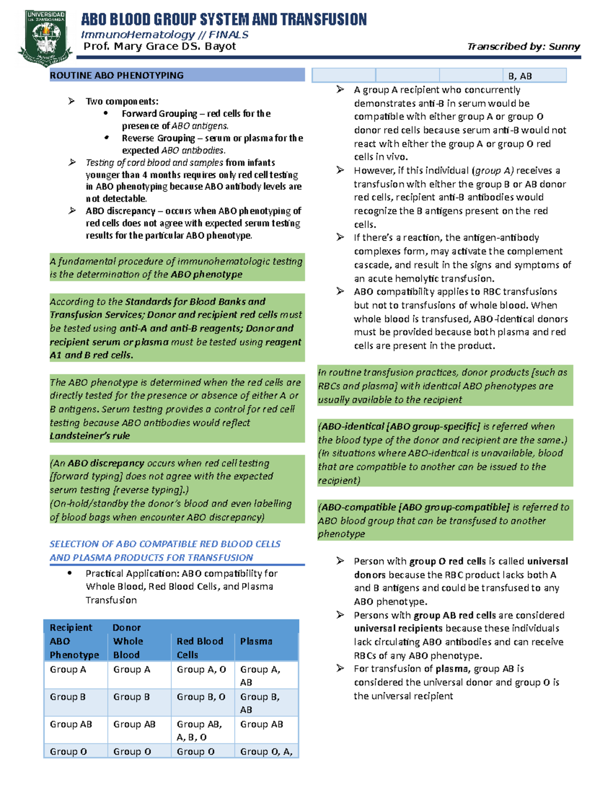 ABO Blood Group Phenotyping, Transfusion, and Discrepancies ...