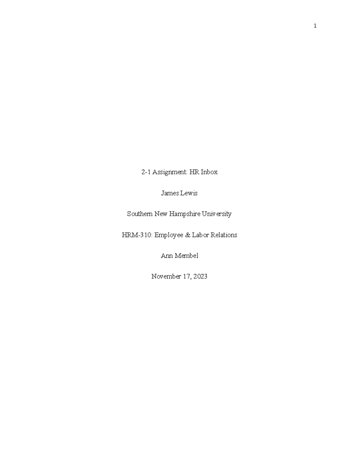 HRM-310: 2-1 Assignment on HR Inbox Queries and Responses - Studocu