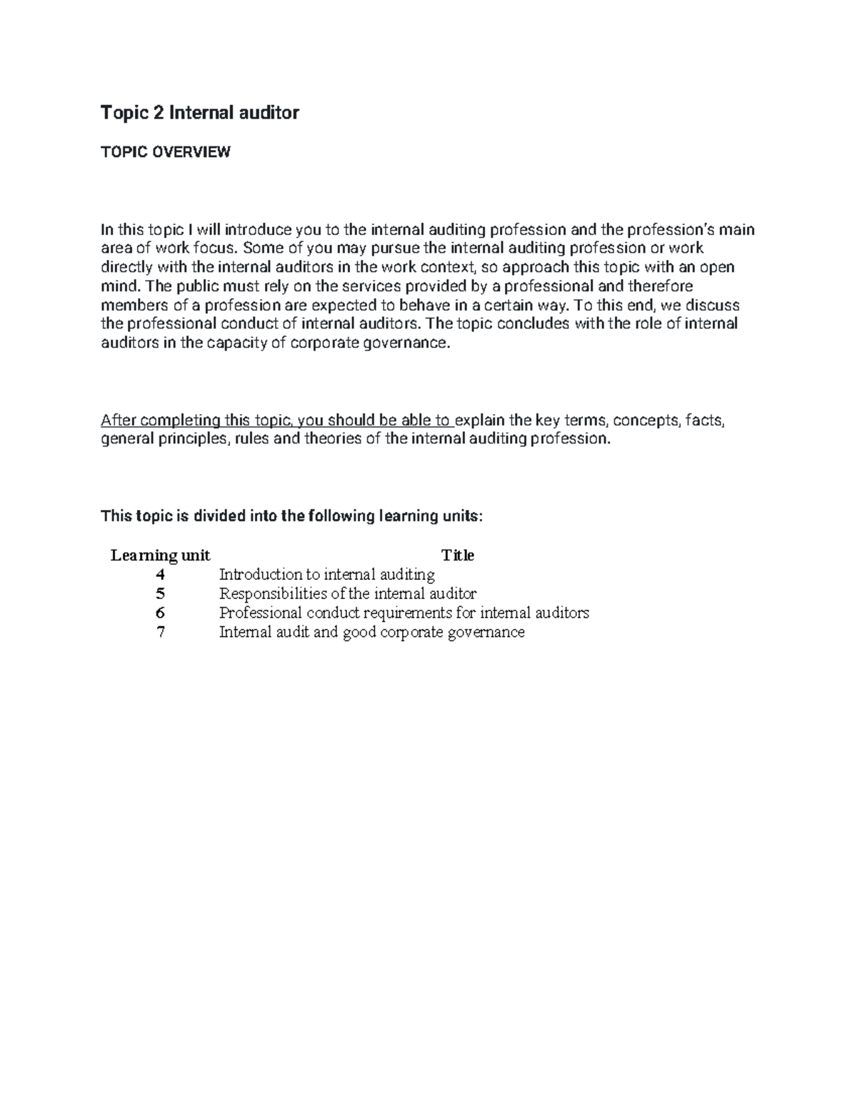 Introduction to Internal Auditing: Roles & Ethics (Course Code: IA101) - Studocu