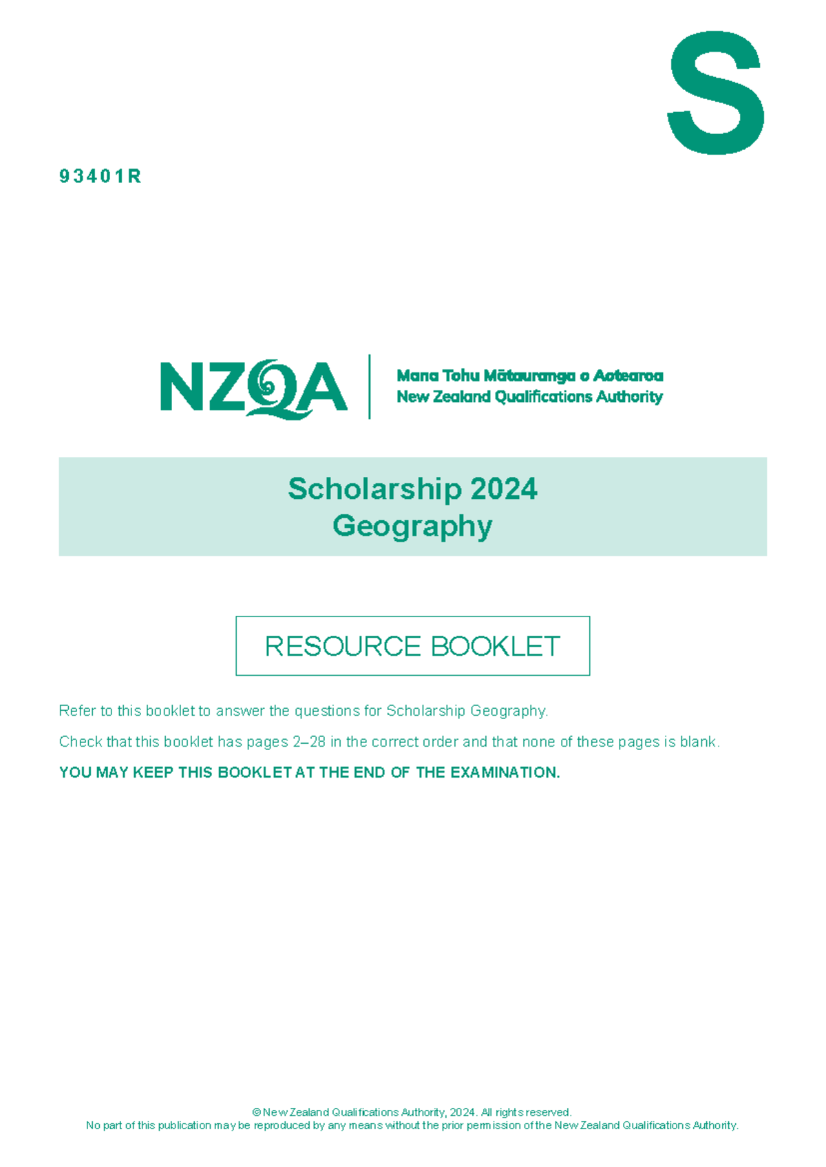 S 93401R Scholarship 2024 Geography Resource Booklet - Studocu