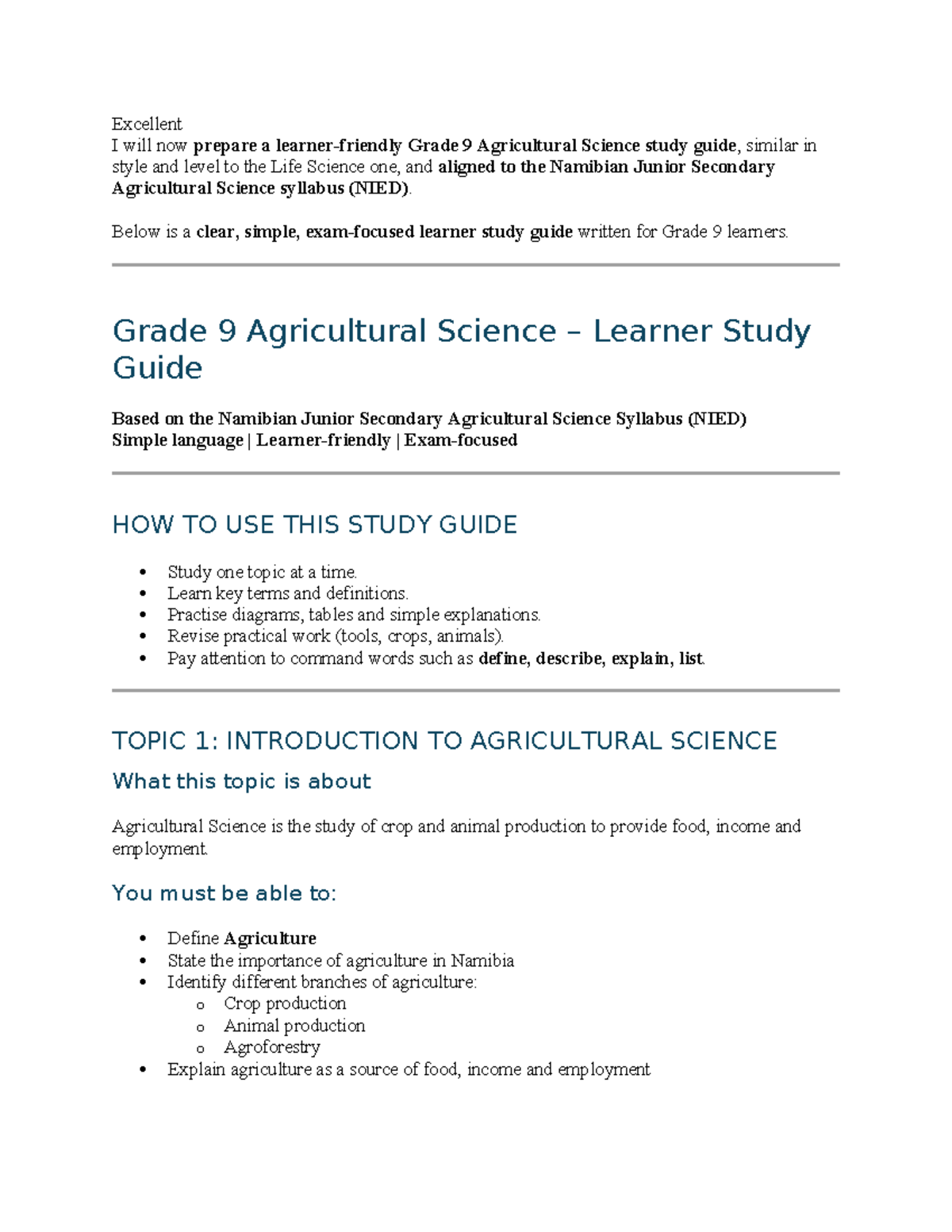 Grade 9 Agricultural Science Study Guide (NIED) - Studocu