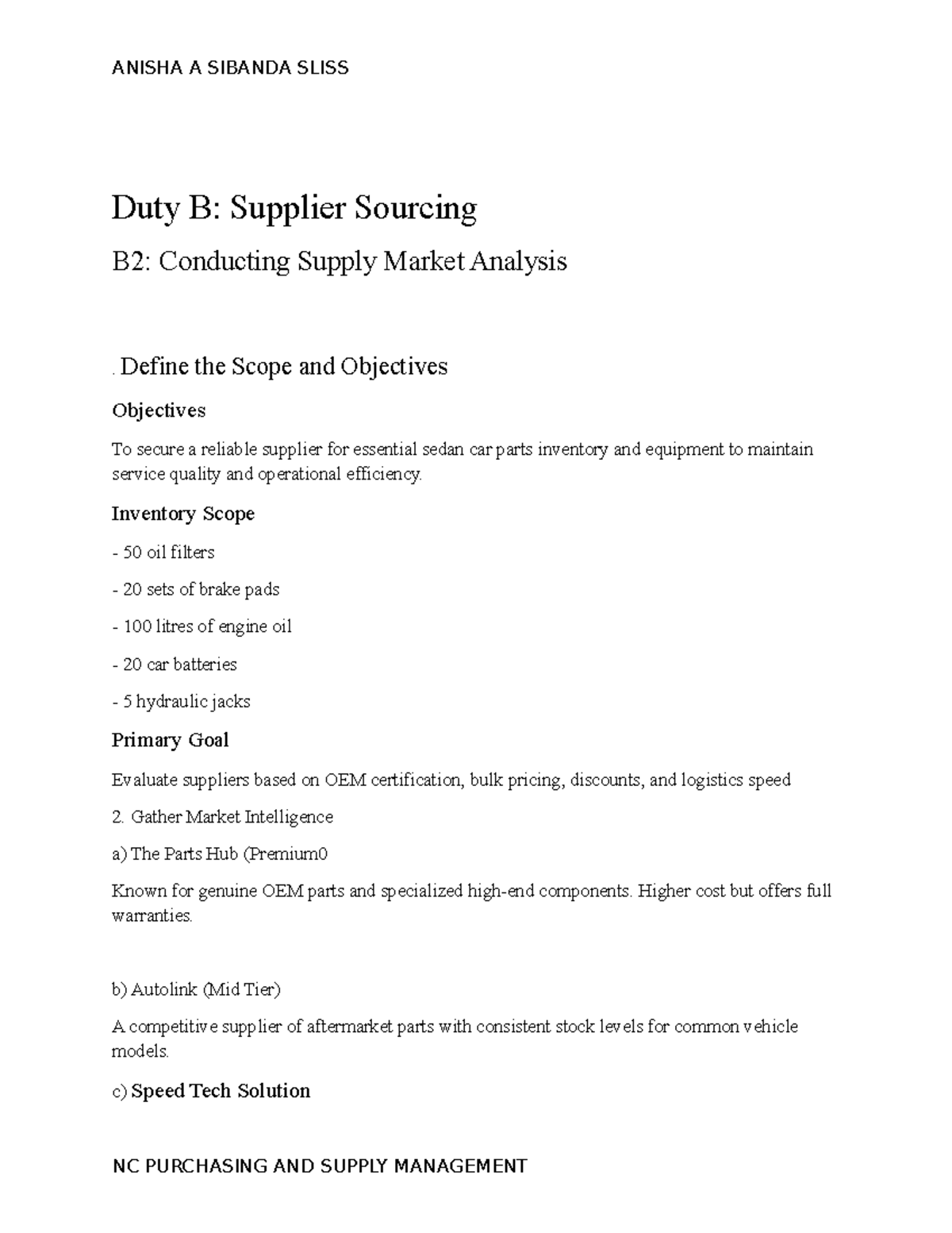 NC PURCHASING AND SUPPLY MANAGEMENT: Supplier Sourcing & Market ...