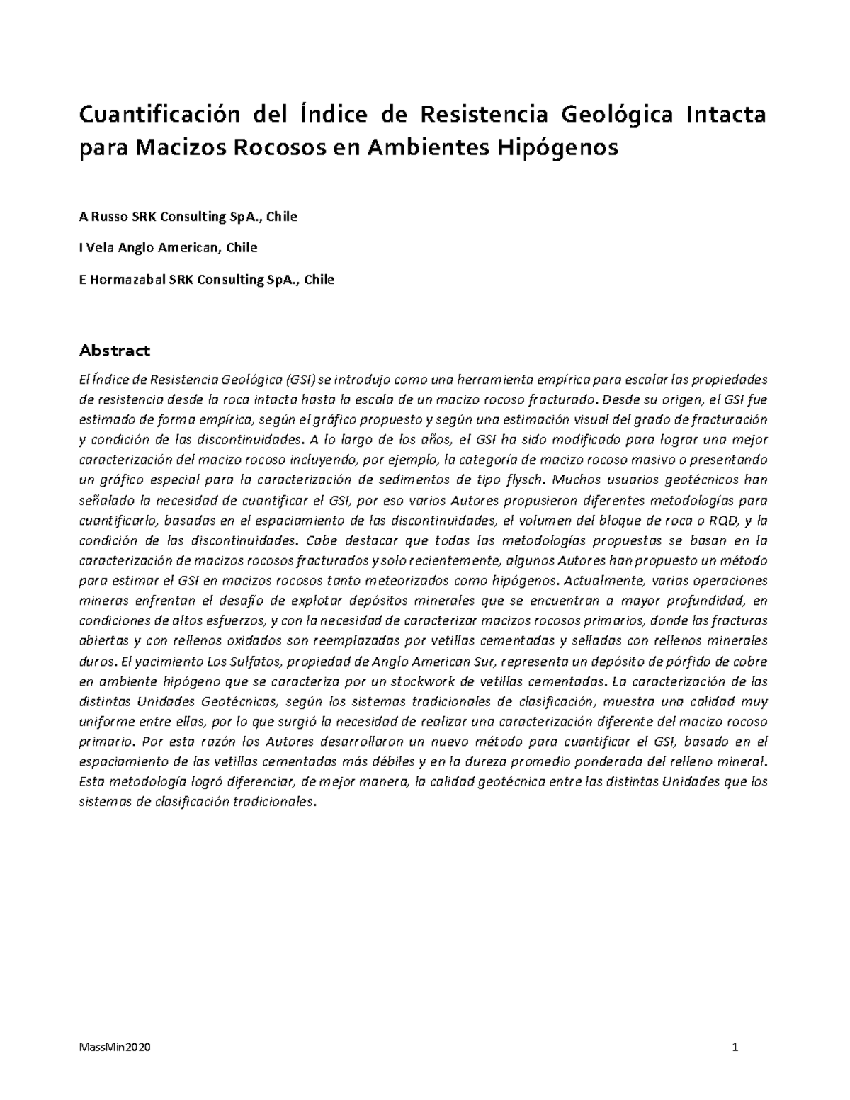 Cuantificación del GSI Intacto en Macizos Rocosos Hipógenos ...