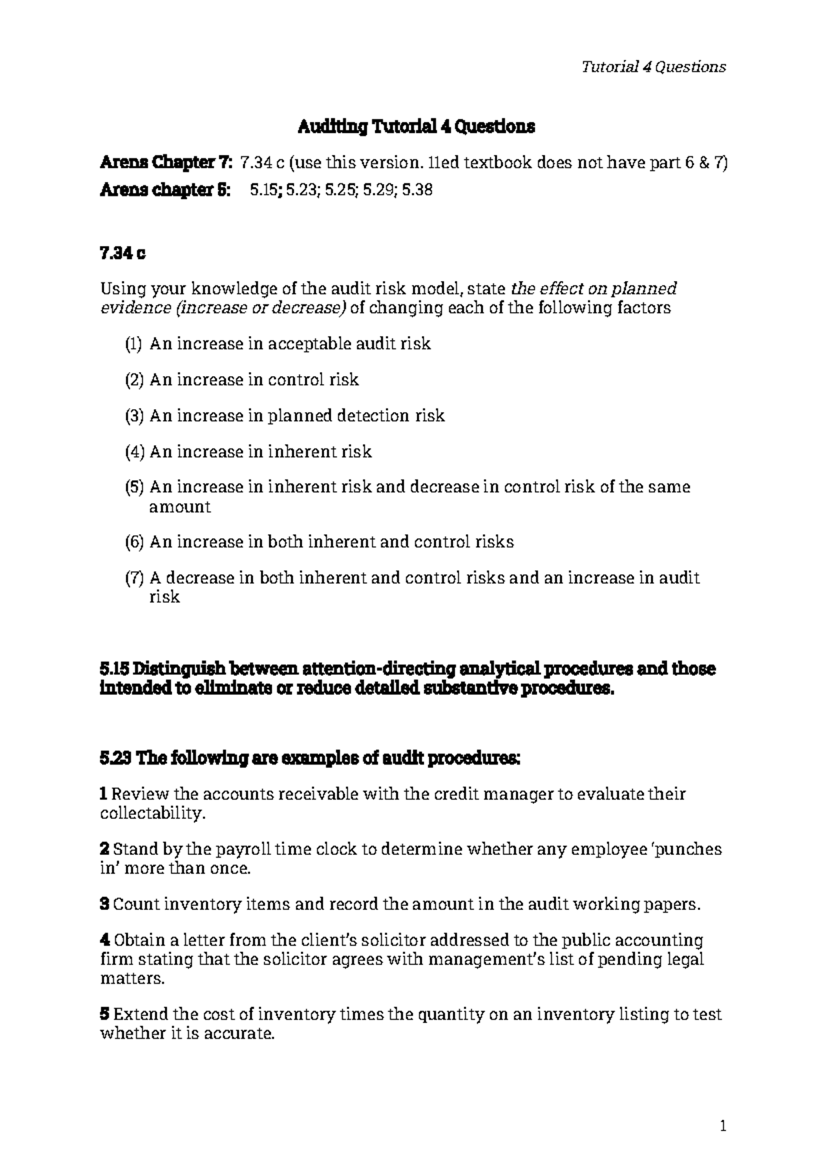 2025-1 Audit 04 T Q-1 - tutorial questions topic 4 - Auditing Tutorial ...