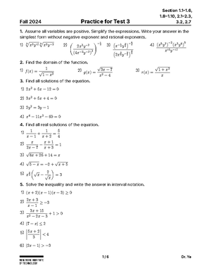 Review 2 - Test Practice Problems - Fall 2024 MATH 135 Precalculus ...