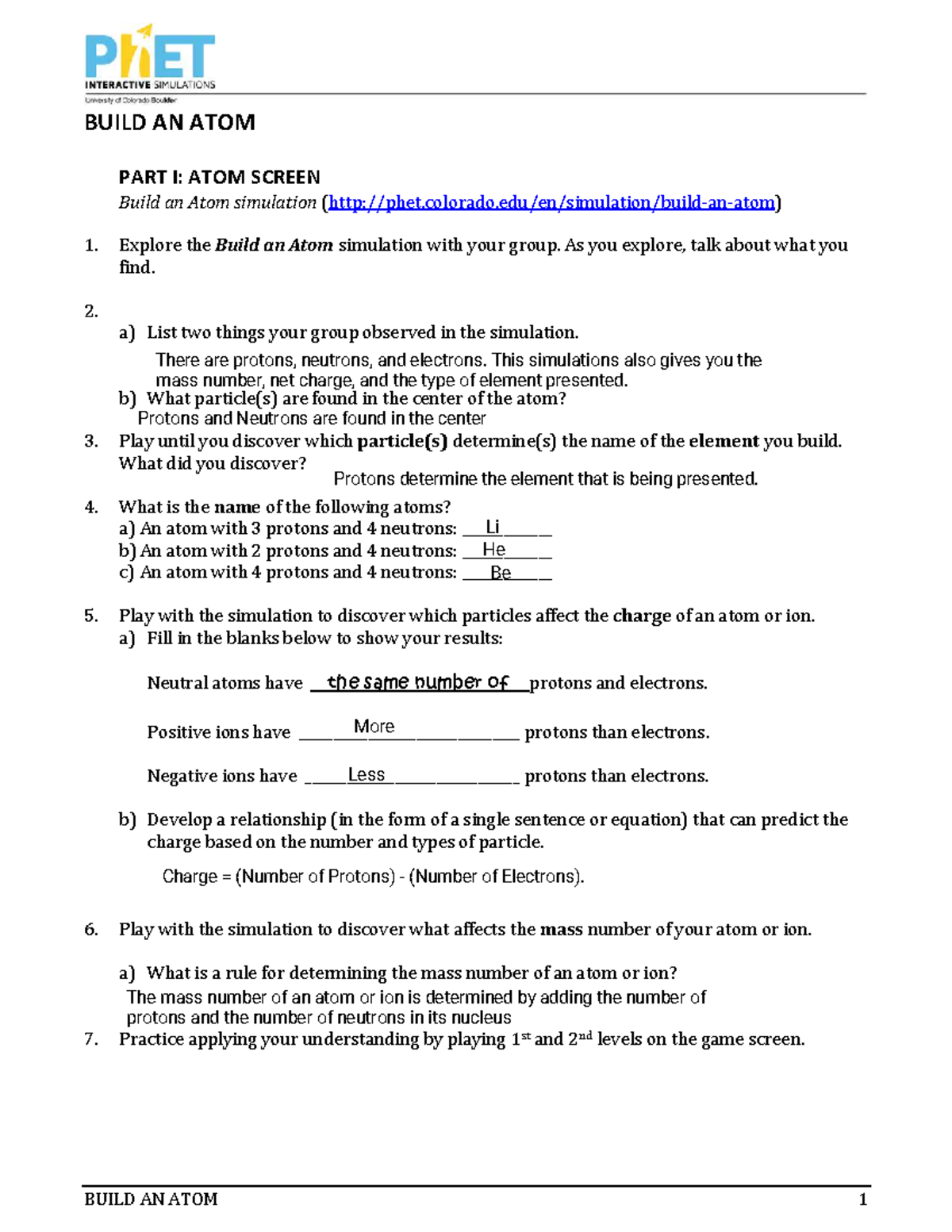 Building an Atom Inquiry: Simulation & Observations (Part I) - Studocu