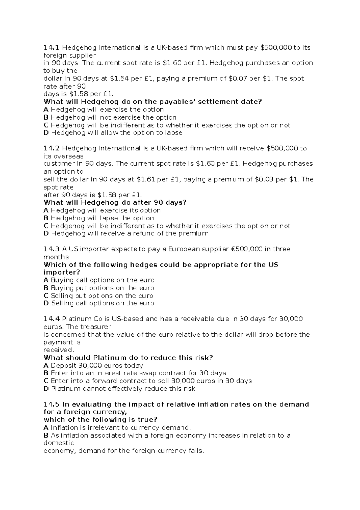 Final Test 8 - MBAG 305: Currency Risk and Hedging Strategies - Studocu