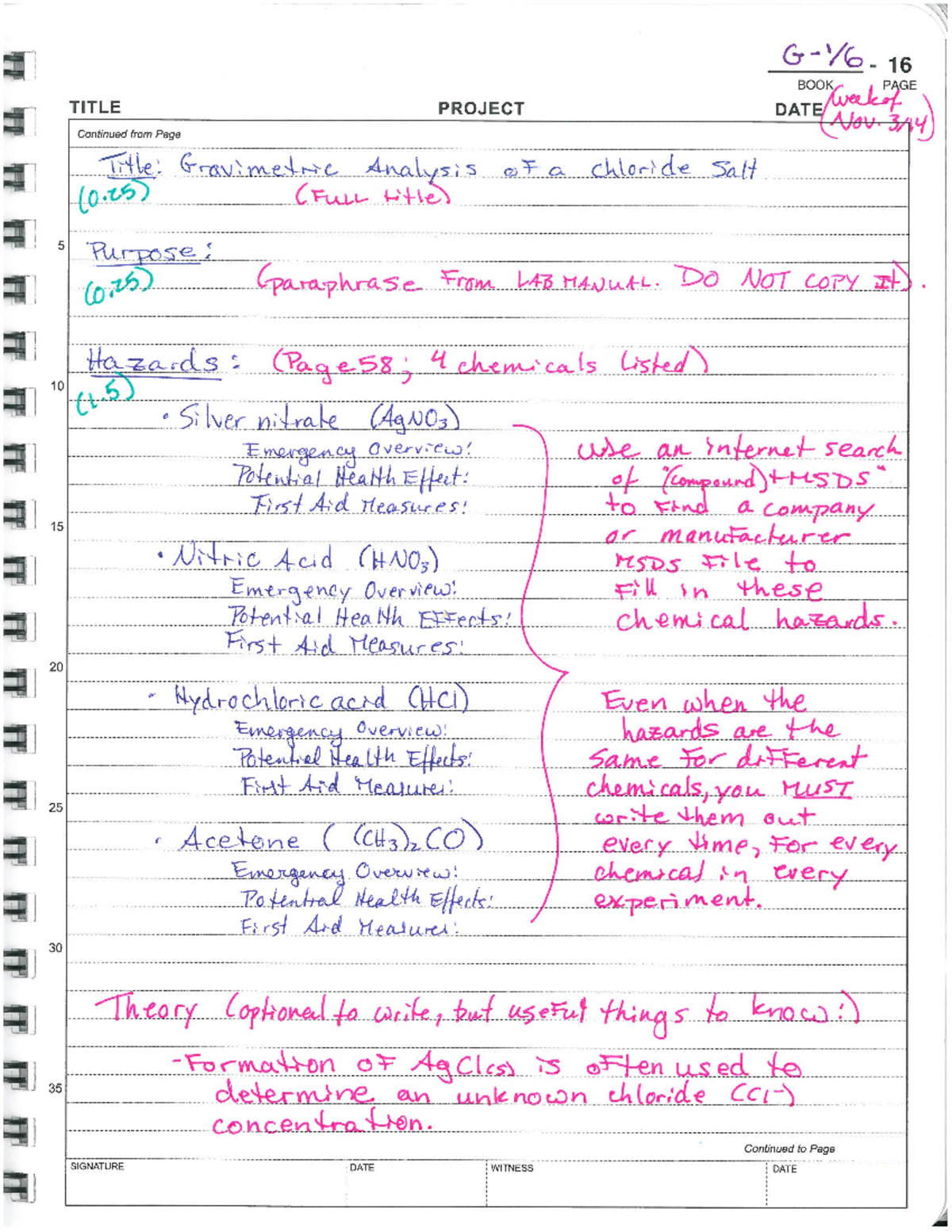 G lab - prep and calculation notes - Chem 1101 - Studocu
