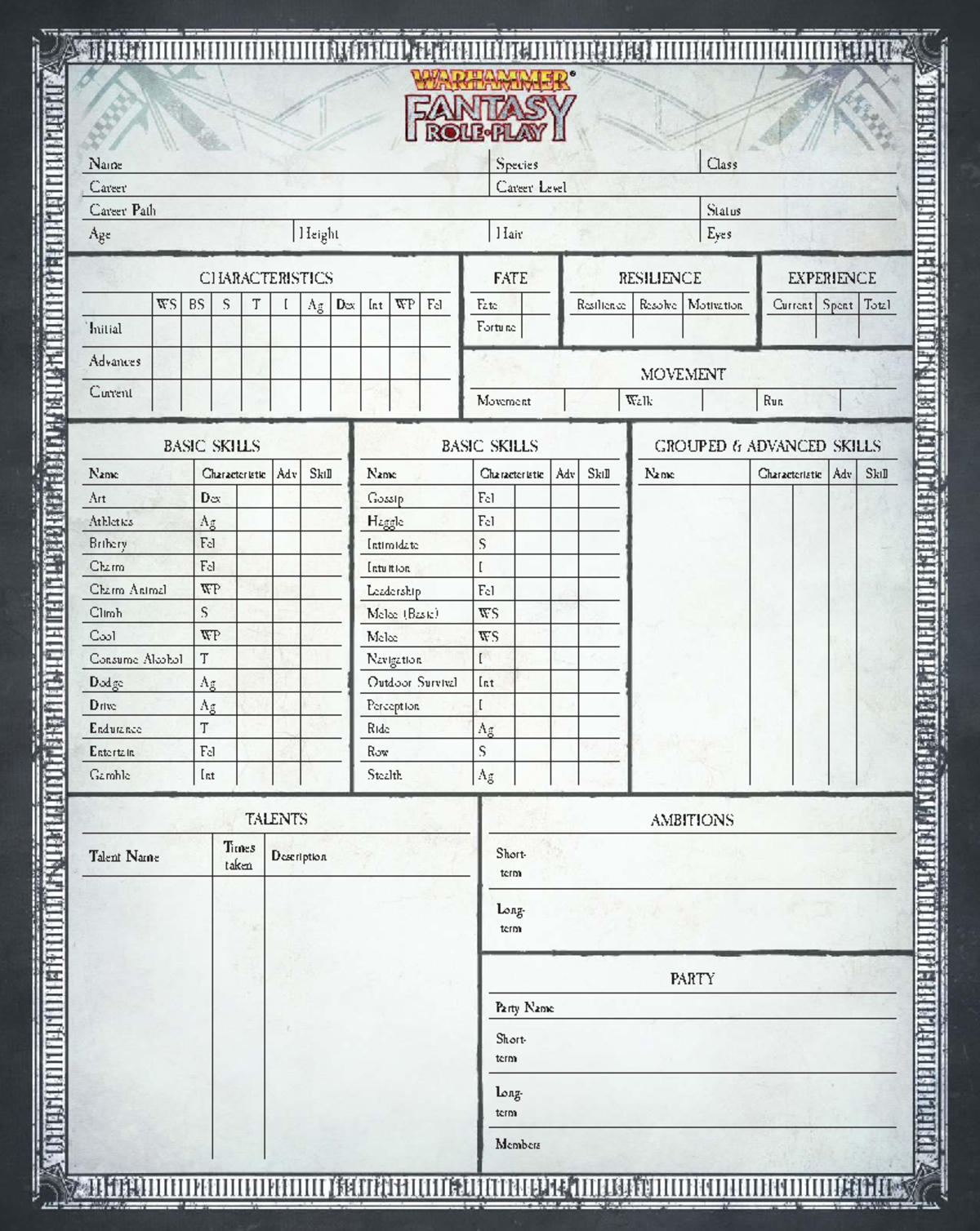 Warhammer Fantasy Roleplay 4E Character Sheet Overview - Studocu