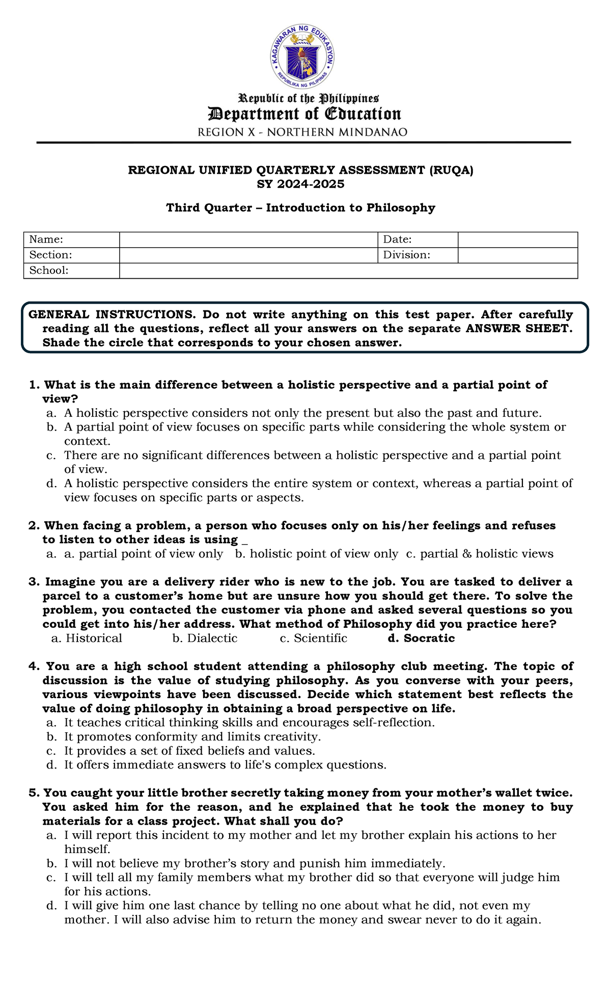 VE Grade 11 Intro to Philo - 3rd Q RUQA Validated - REGIONAL UNIFIED ...