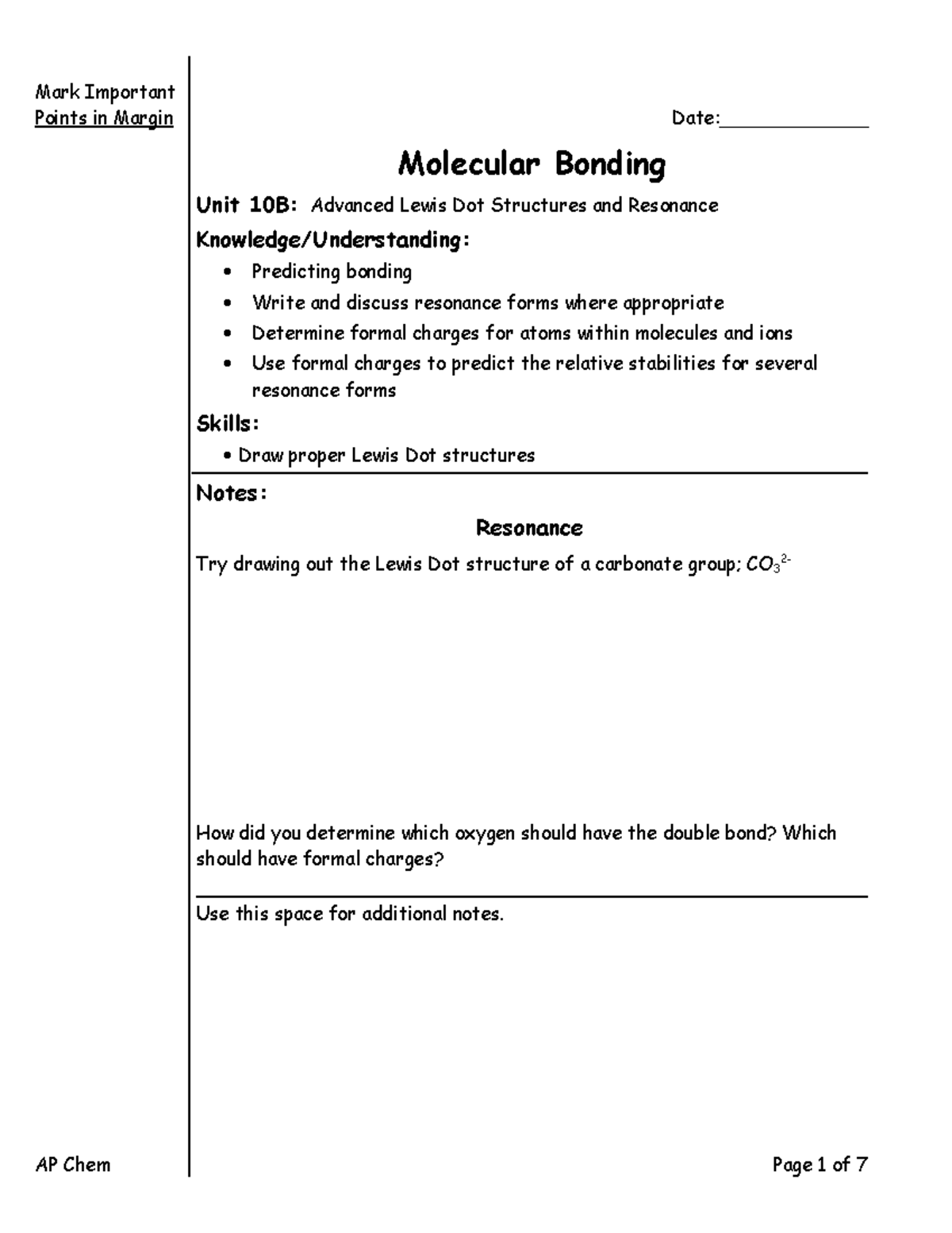 AP Chem Unit 10B: Advanced Lewis Dot Structures & Resonance Notes - Studocu