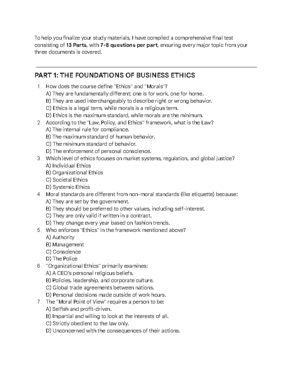 [FTU2] Comprehensive Final Exam on Ethical Issues in Business - Studocu