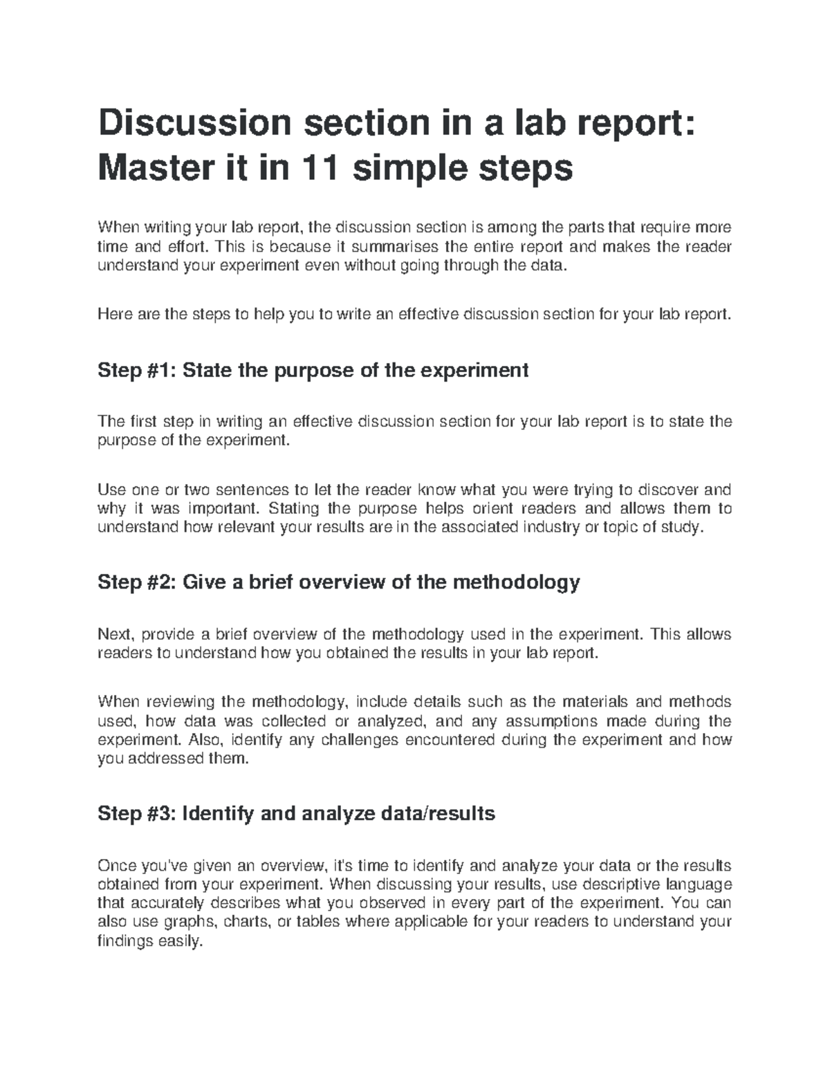 Effective Steps to Write a Lab Report Discussion Section - Studocu