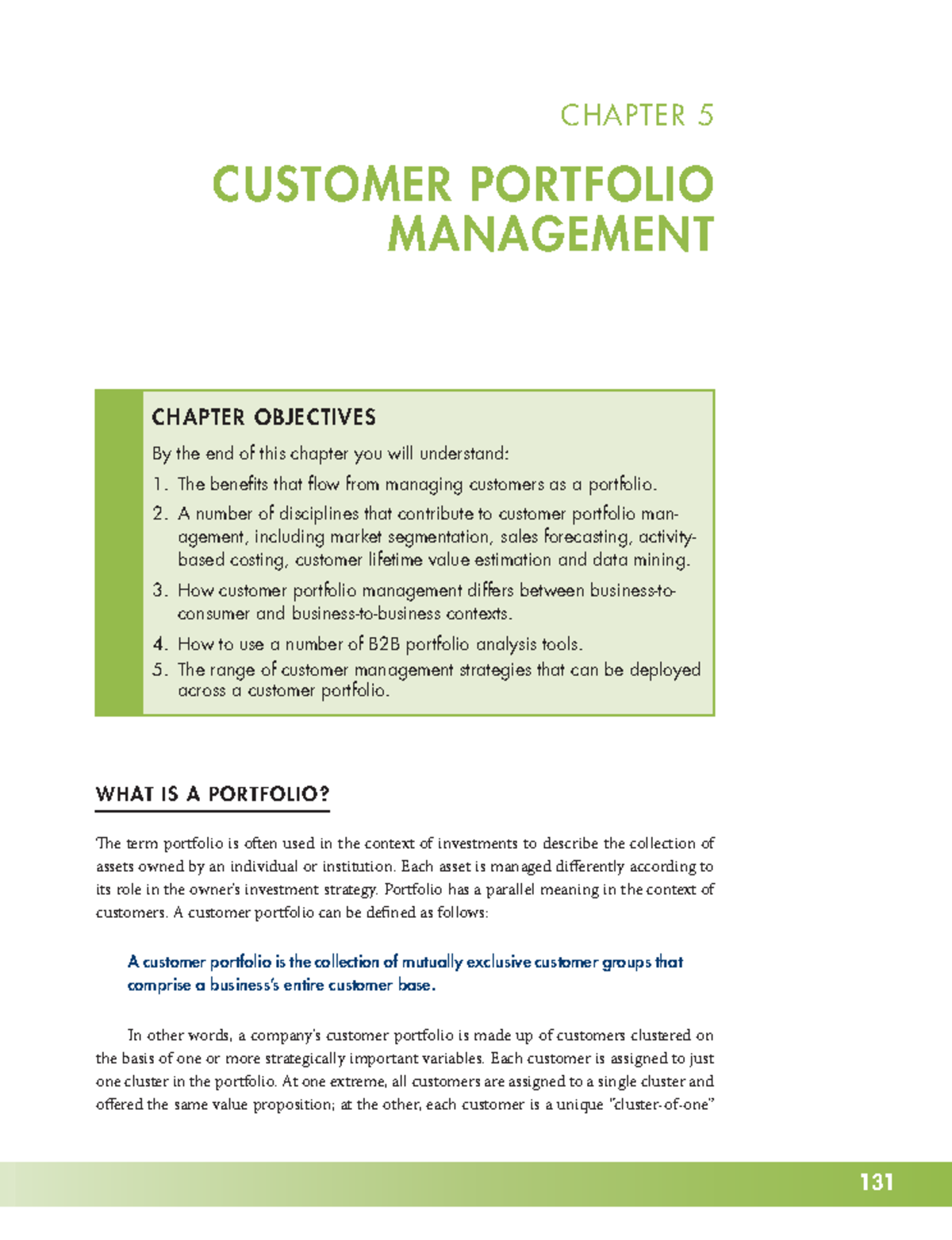 CHAPTER 5: CUSTOMER PORTFOLIO MANAGEMENT - STRATEGIES & TOOLS - Studocu