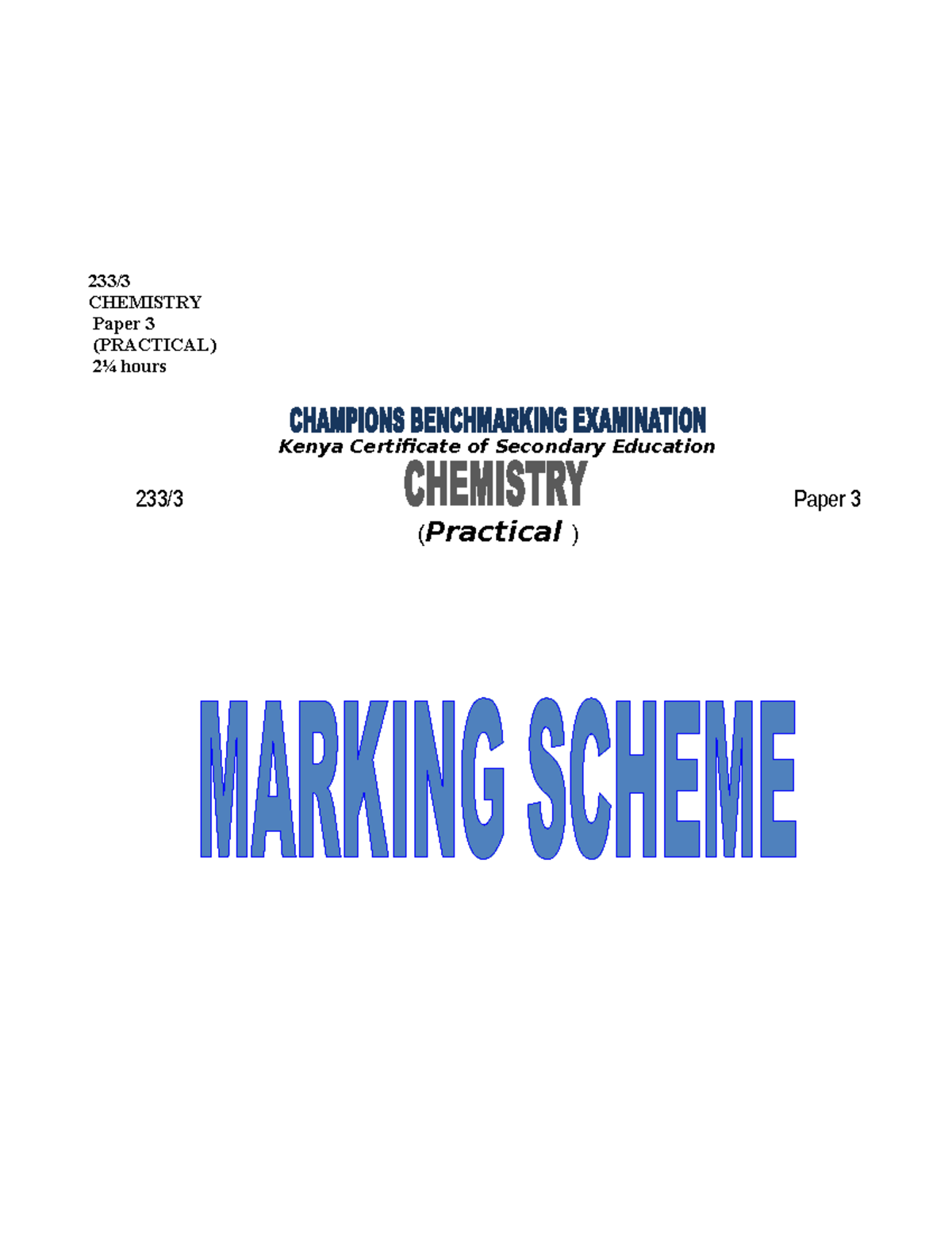 CHEMISTRY Paper 3 (PRACTICAL) Marking Scheme - KCSE 2023 - Studocu