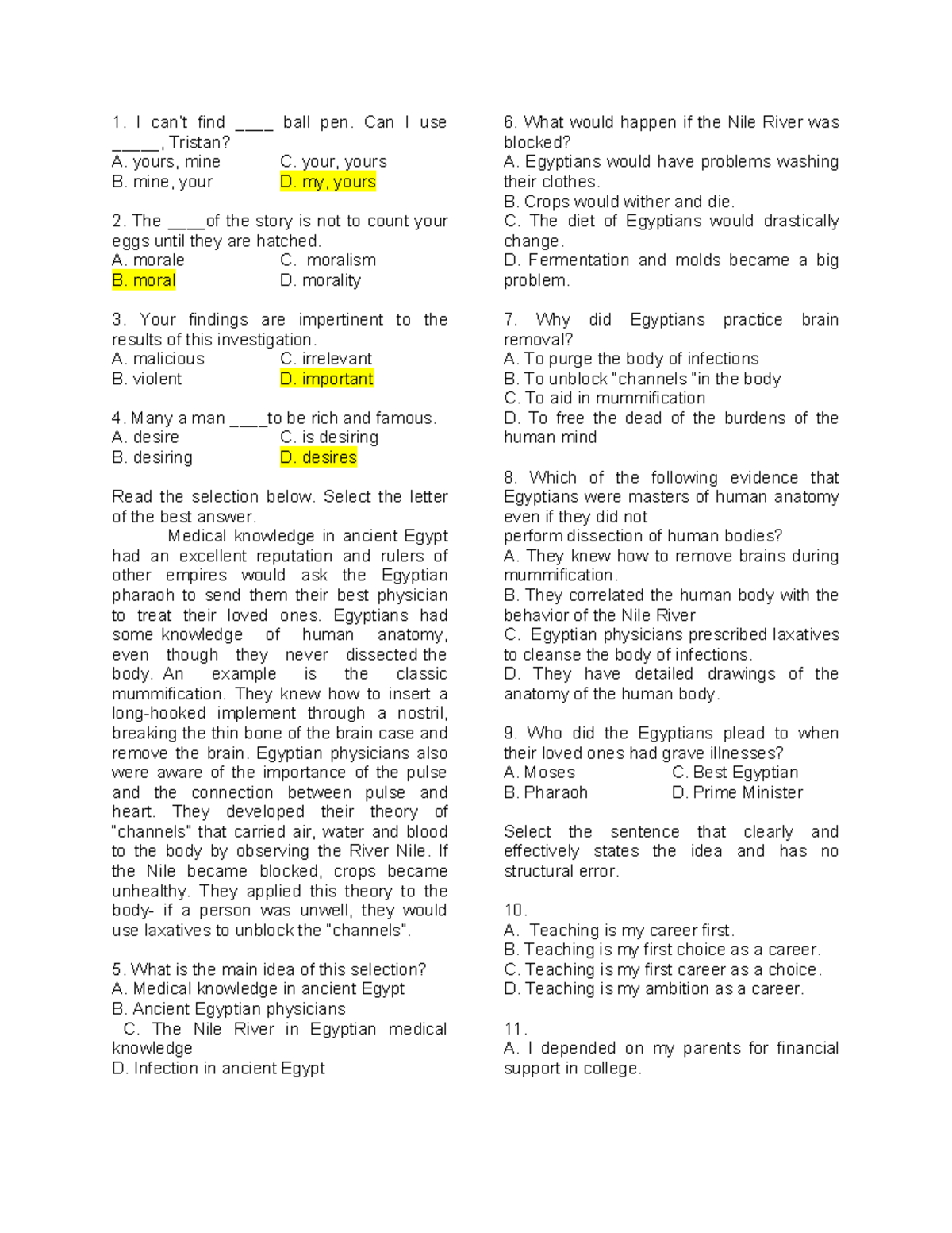 Gen Ed Exam - Math Review and Practice Questions - Studocu