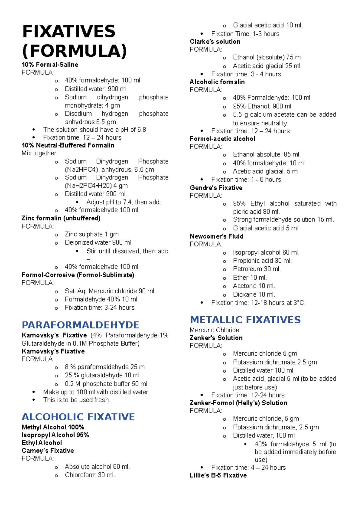 Fixatives - Comprehensive Formulations and Techniques Overview - Studocu