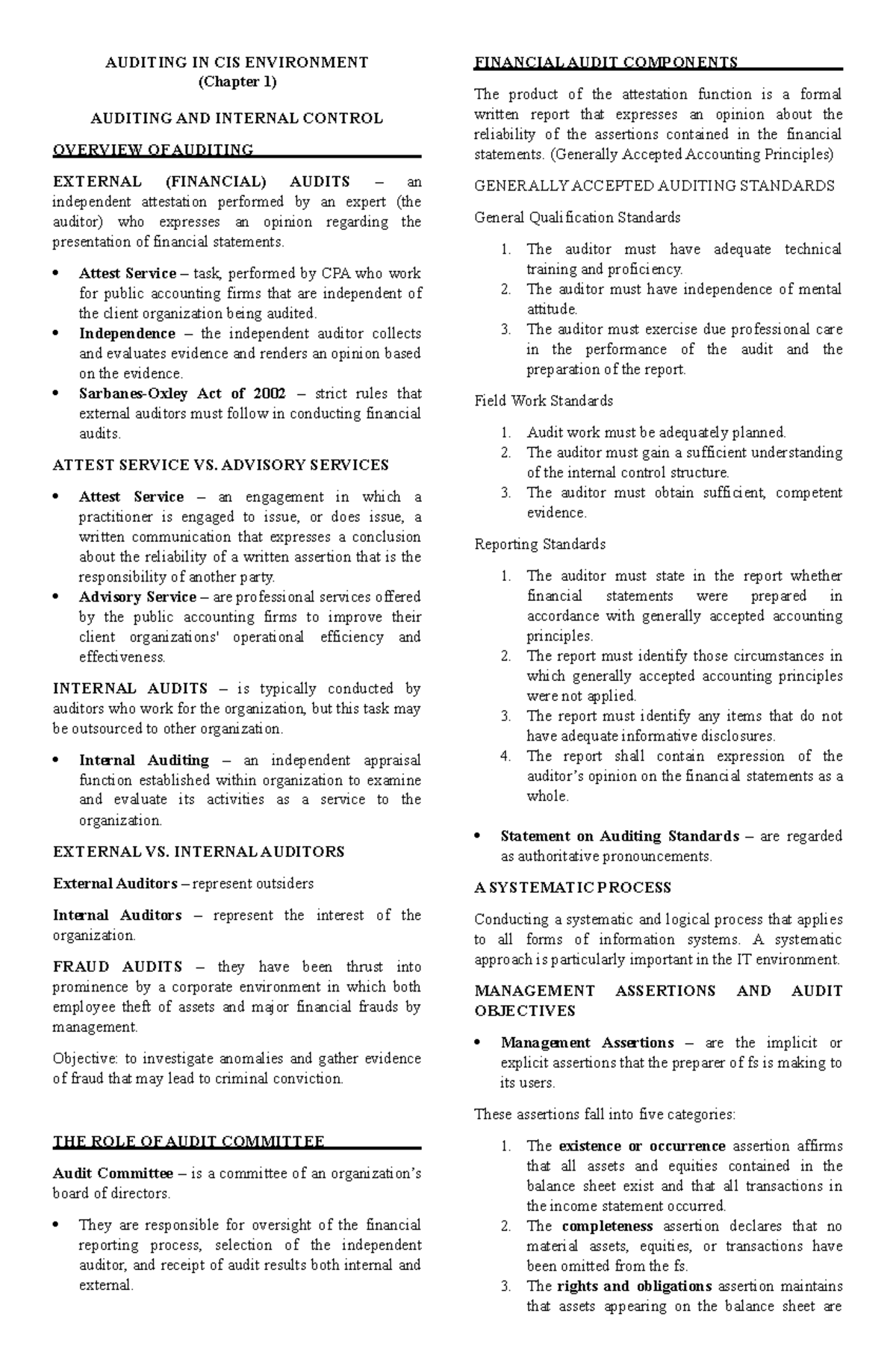 Auditing in CIS Environment Review Chapters 1-3 Summary - Studocu
