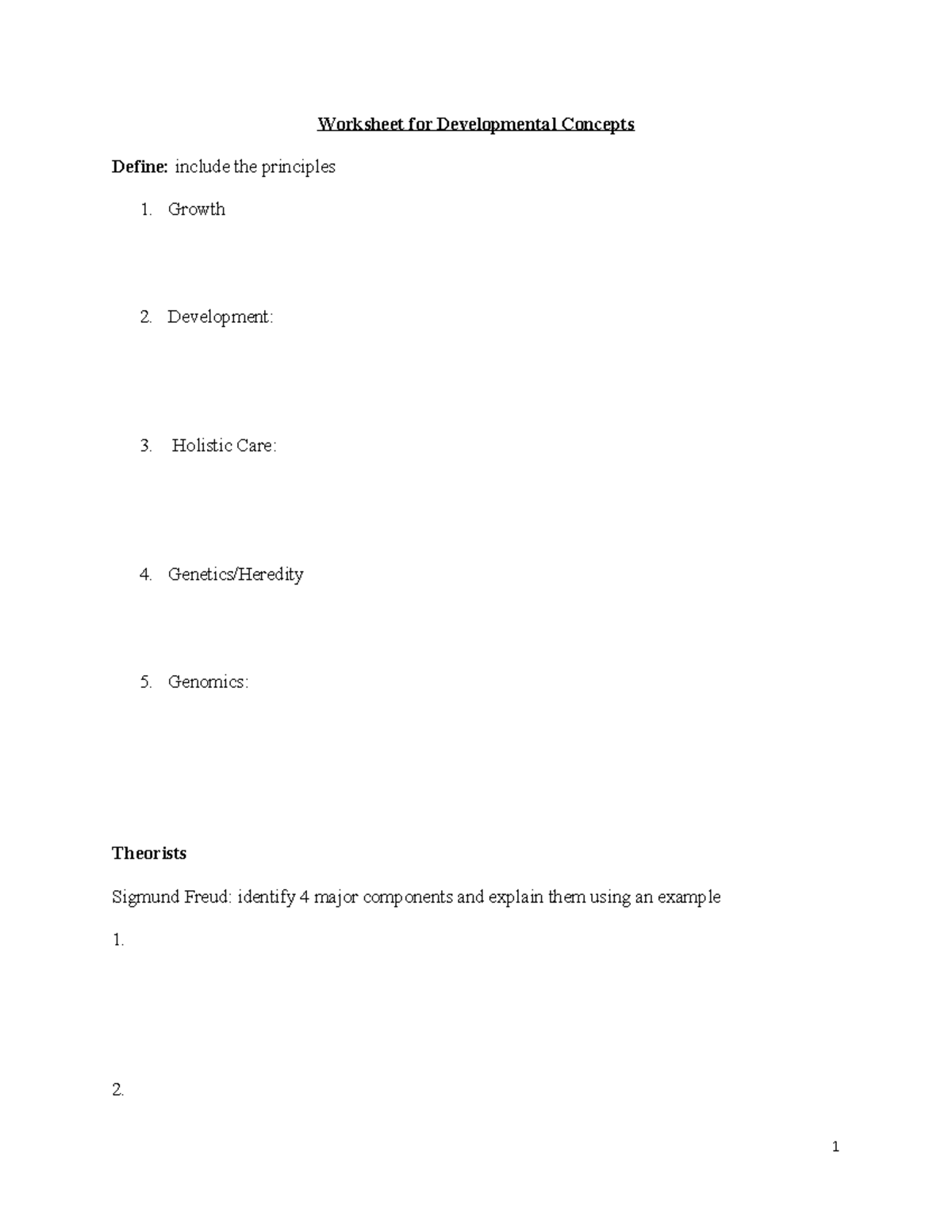 Worksheet for Developmental Concepts - Define: include the ...