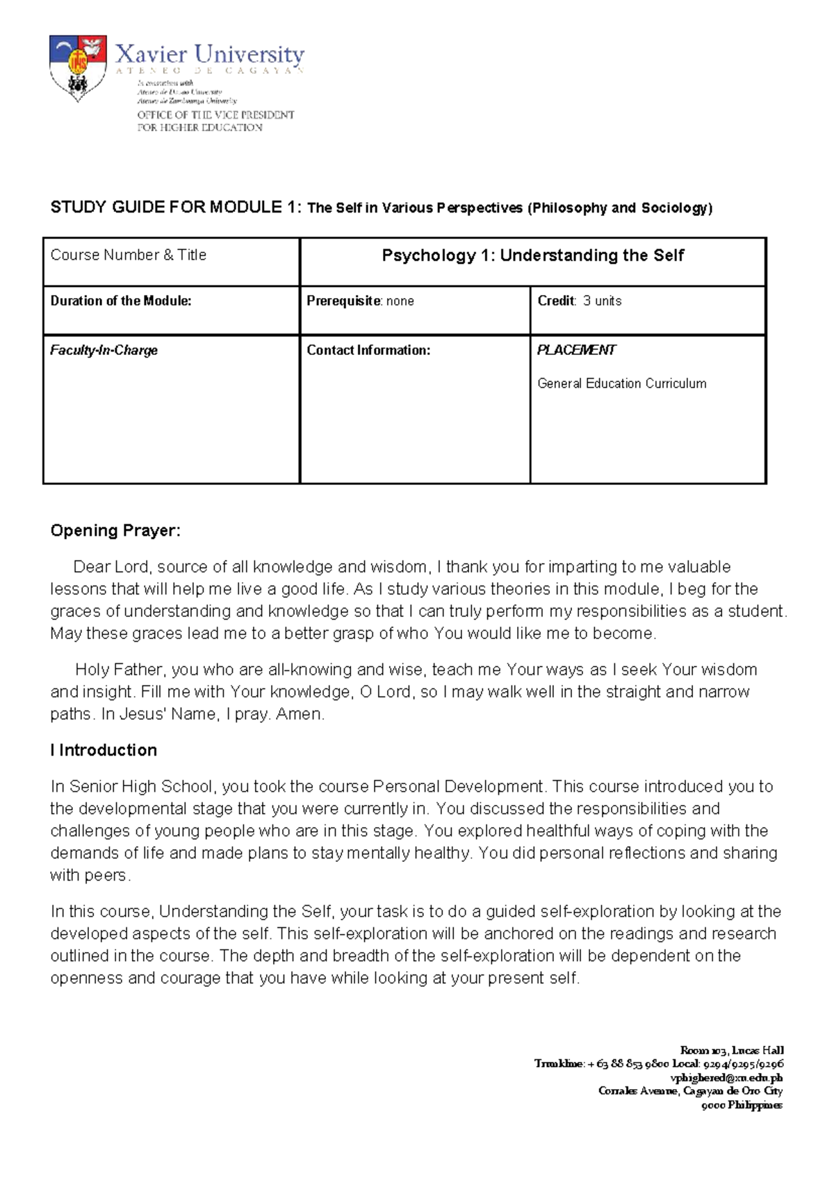 STUDY GUIDE: Module 1 - The Self in Philosophy & Sociology (Psychology ...