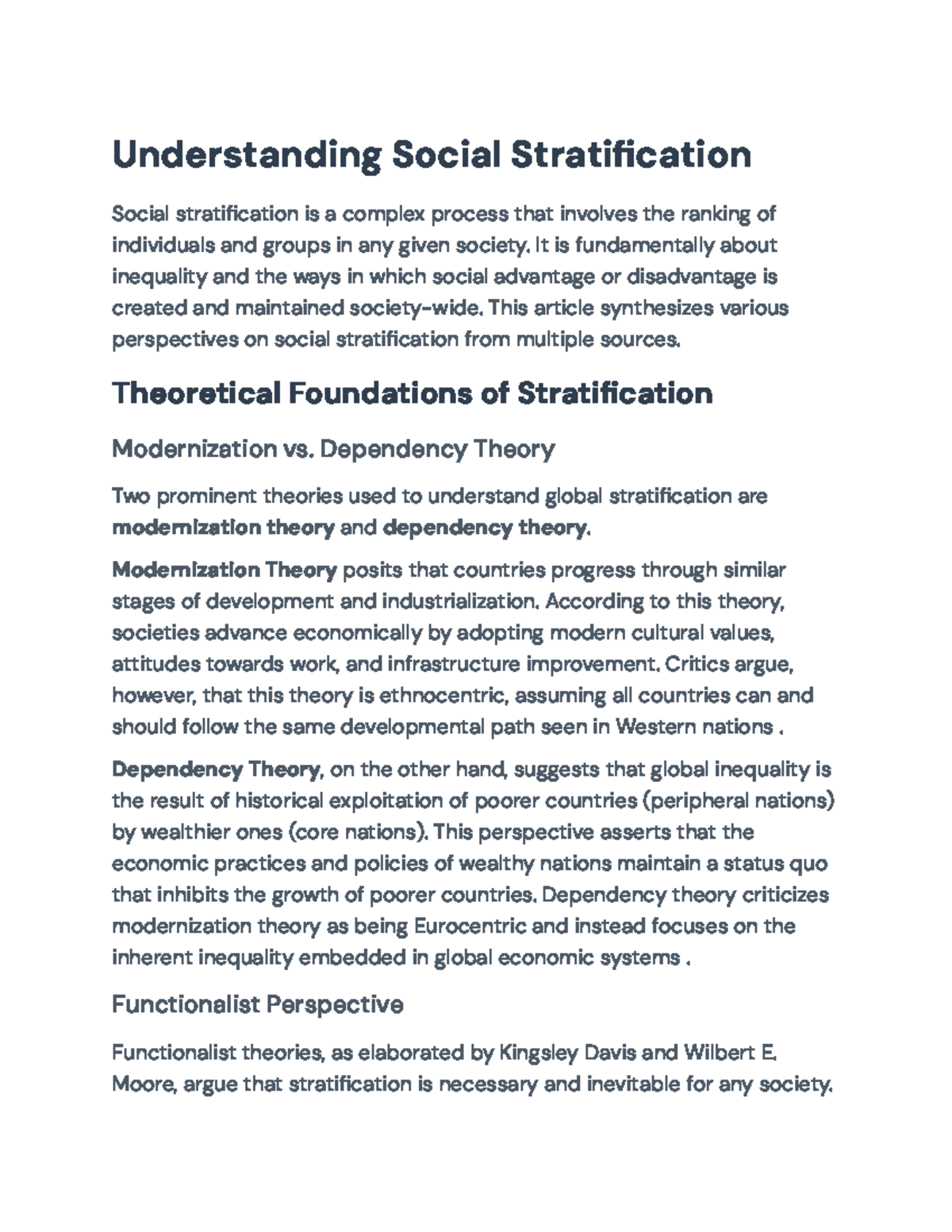Understanding Social Stratification: Theories and Concepts Analysis ...