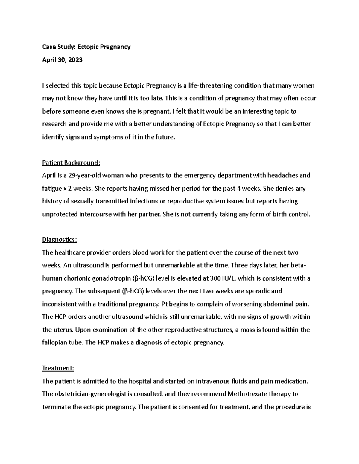 Case Study: Ectopic Pregnancy - Critical Insights and Management - Studocu