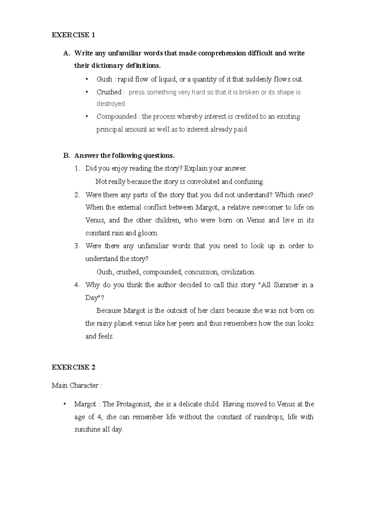 Excersise 1-3 - Exercise 1-3 - EXERCISE 1 A. Write any unfamiliar words ...