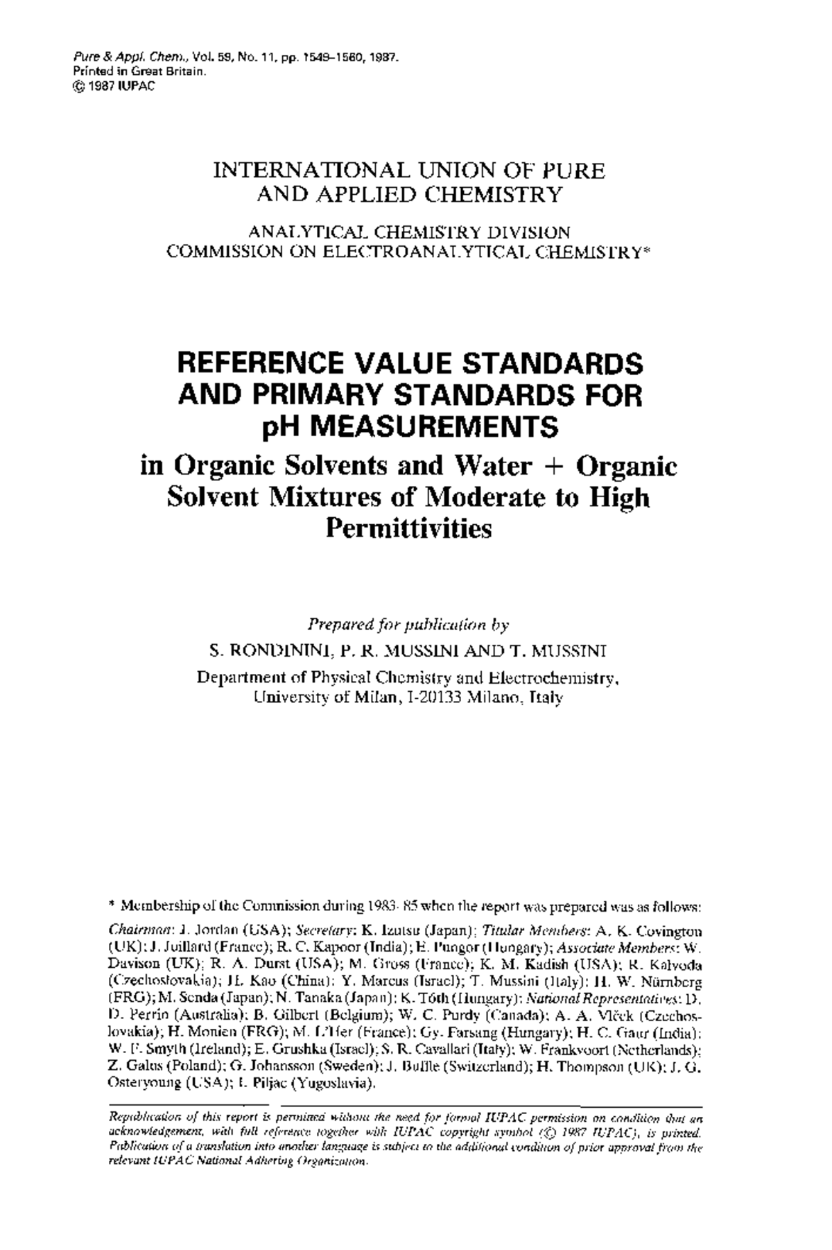 Standards for pH Measurements in Organic Solvents and Water (Chem. 10 ...