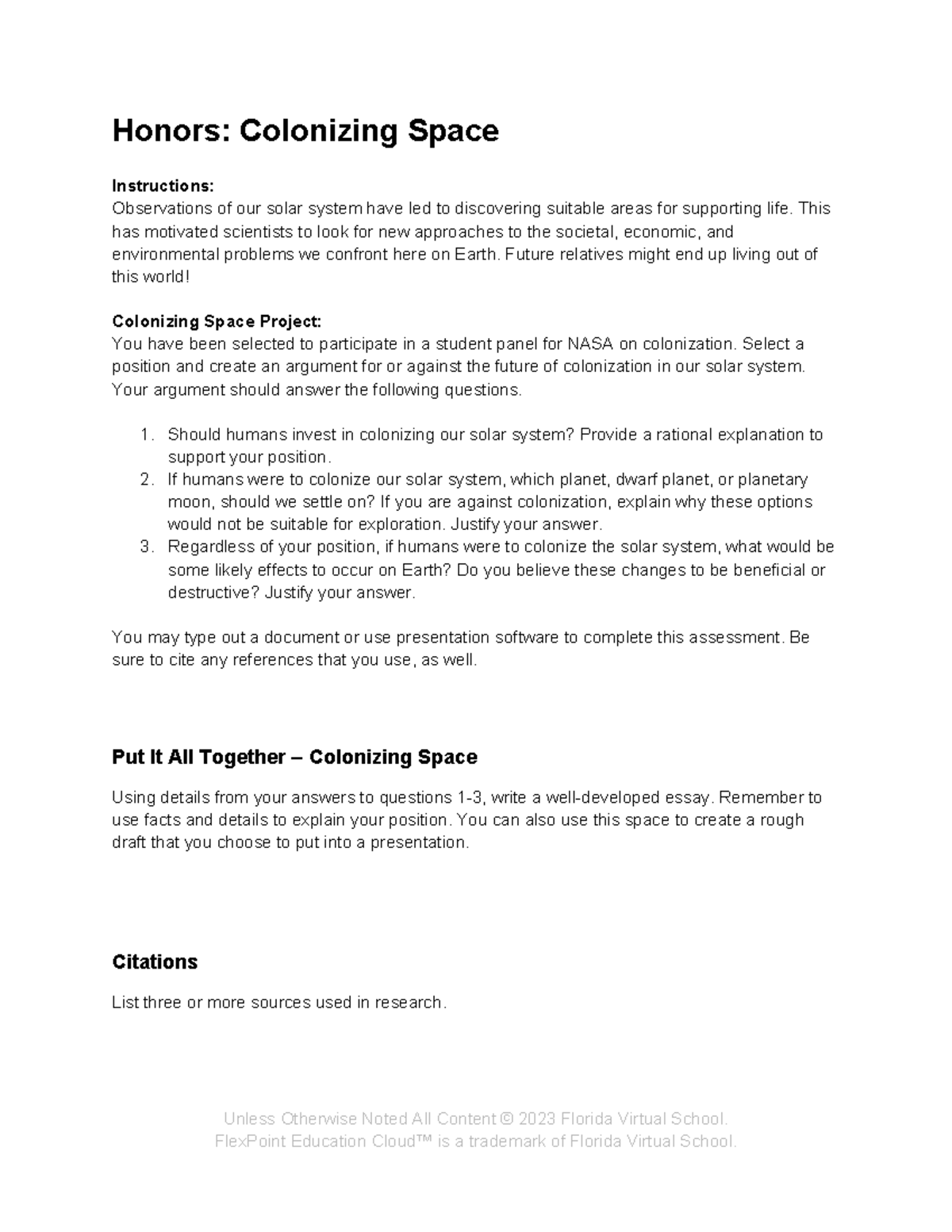 3.06H- Colonizing Space - Honors: Colonizing Space Instructions ...