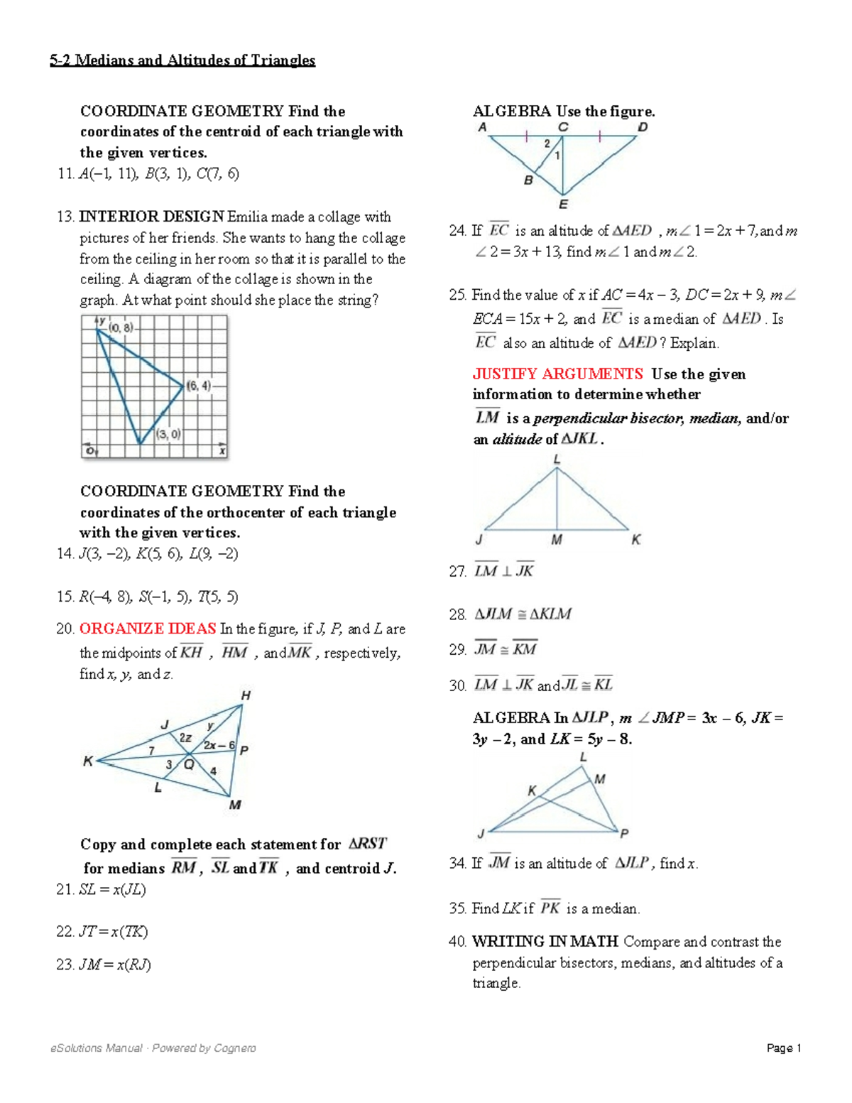 5-2 Medians and Altitudes in Triangles: Centroid & Orthocenter ...