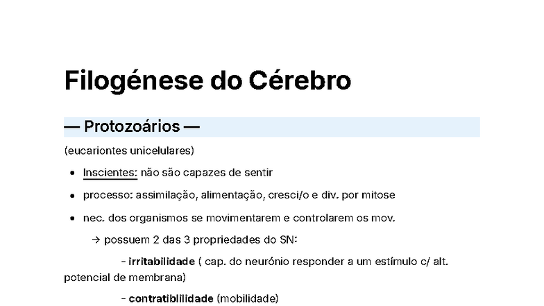 Filogênese do Cérebro: Evolução e Estruturas Neurais - Studocu