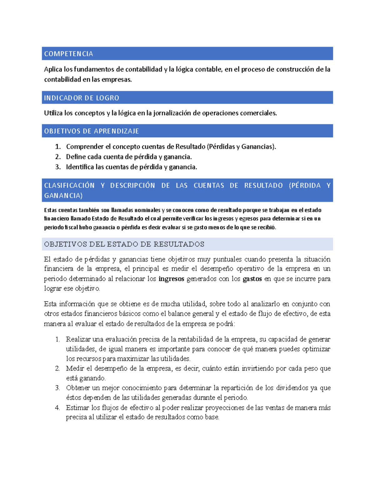 6 Clasificación y descripción de las cuentas de pérdida y ganancia ...