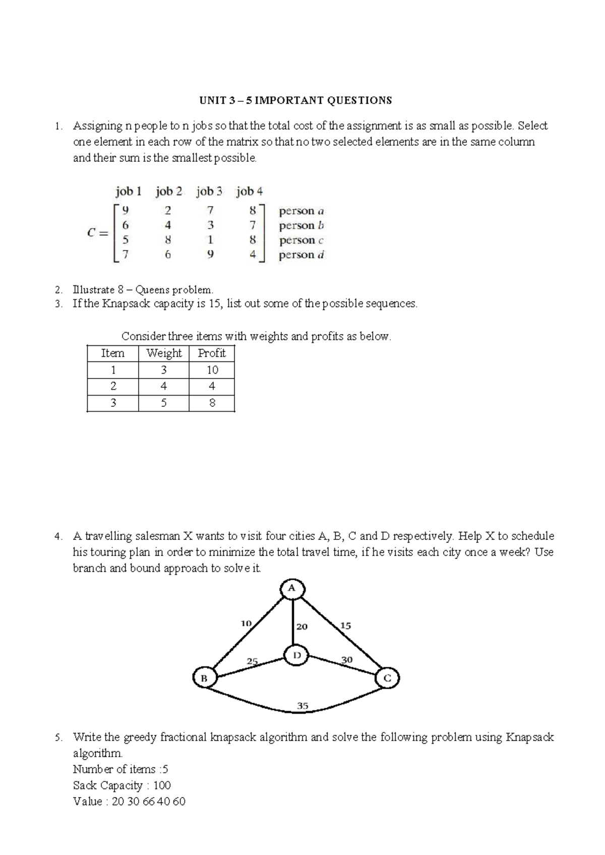 DAA UNIT 3-5 Key Questions on Assignment Problems and Algorithms - Studocu