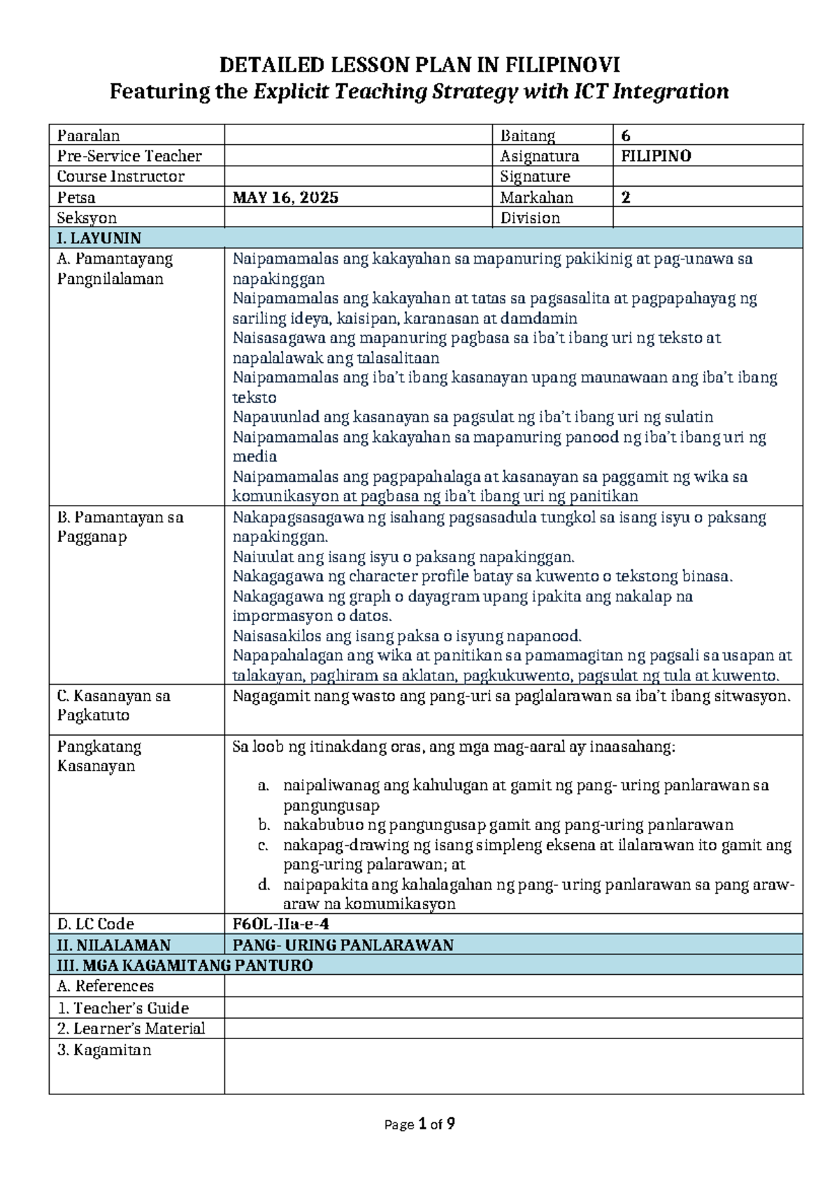 DETAILED LESSON PLAN IN FILIPINO 2: Explicit Teaching Strategy with ICT ...