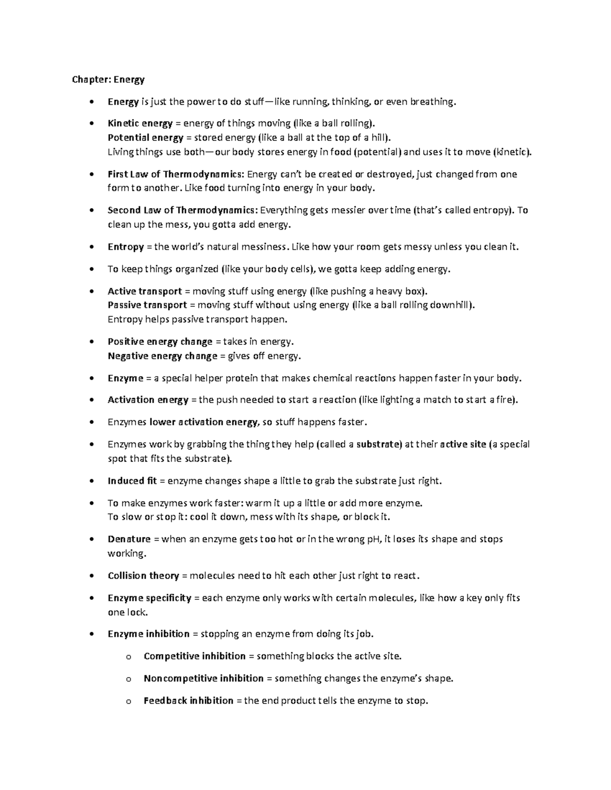 Biology 101: Chapter Summary on Energy and Enzymes - Chapter: Energy ...
