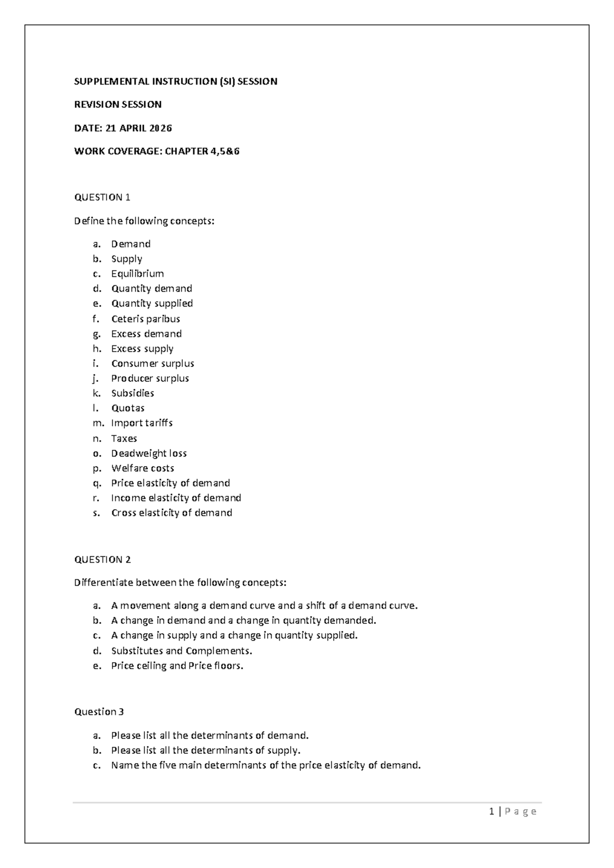 SI Session Revision: Chapters 4, 5 & 6 Concepts - Studocu