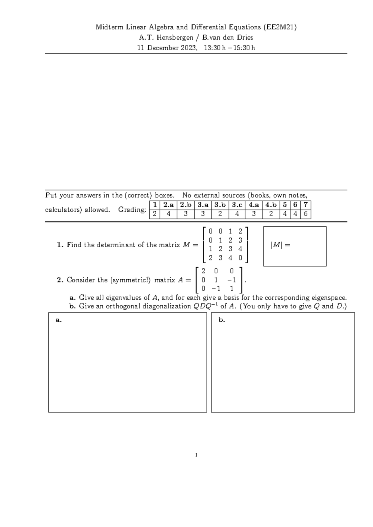 Ee2m21 Midterm Solutions For Linear Algebra Diff Eqns Dec 2023