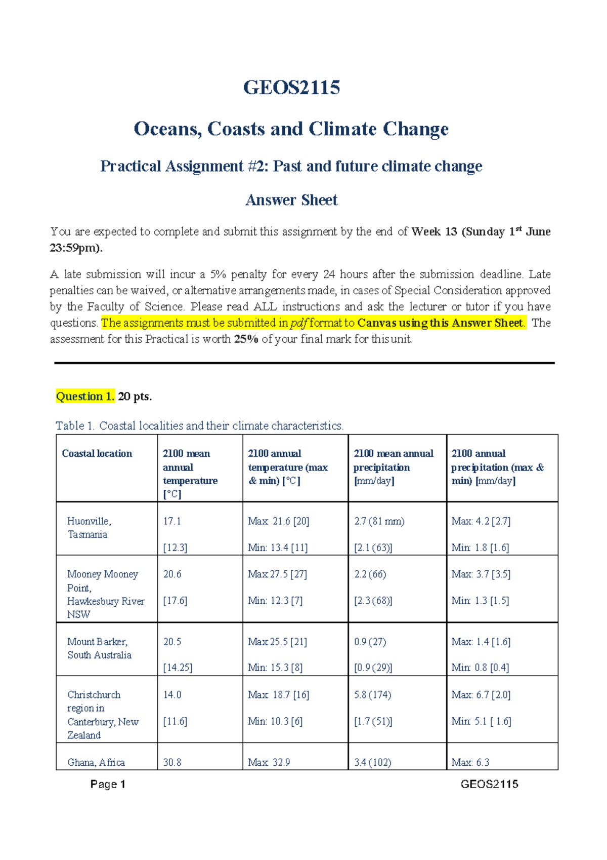 GEOS2115 Practical Assignment: Past & Future Climate Change Analysis ...