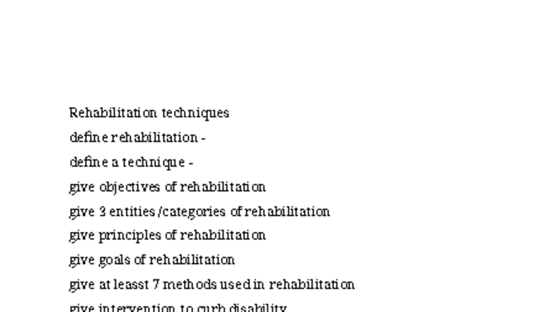 Rehabilitation Techniques: Objectives, Methods, and Challenges (Course ...