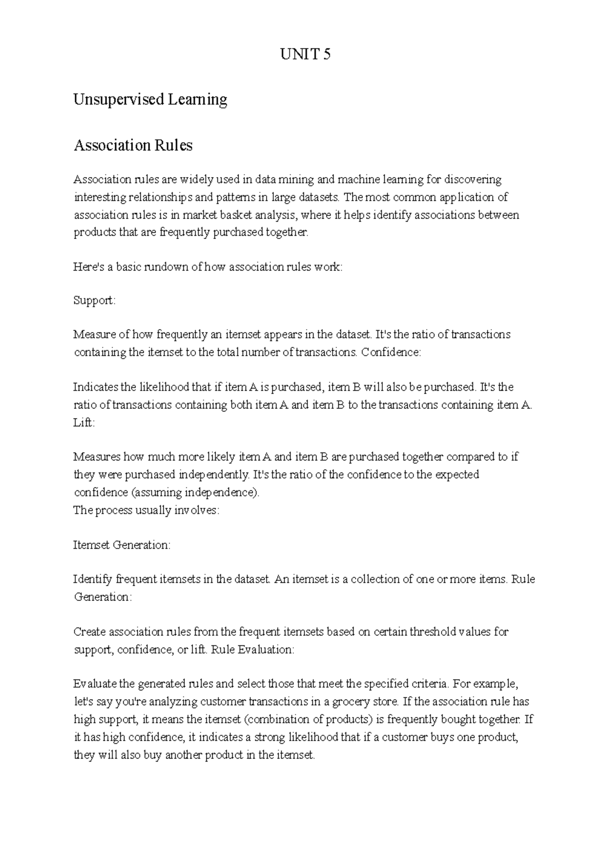 Unsupervised Learning Techniques: Association Rules and Clustering ...