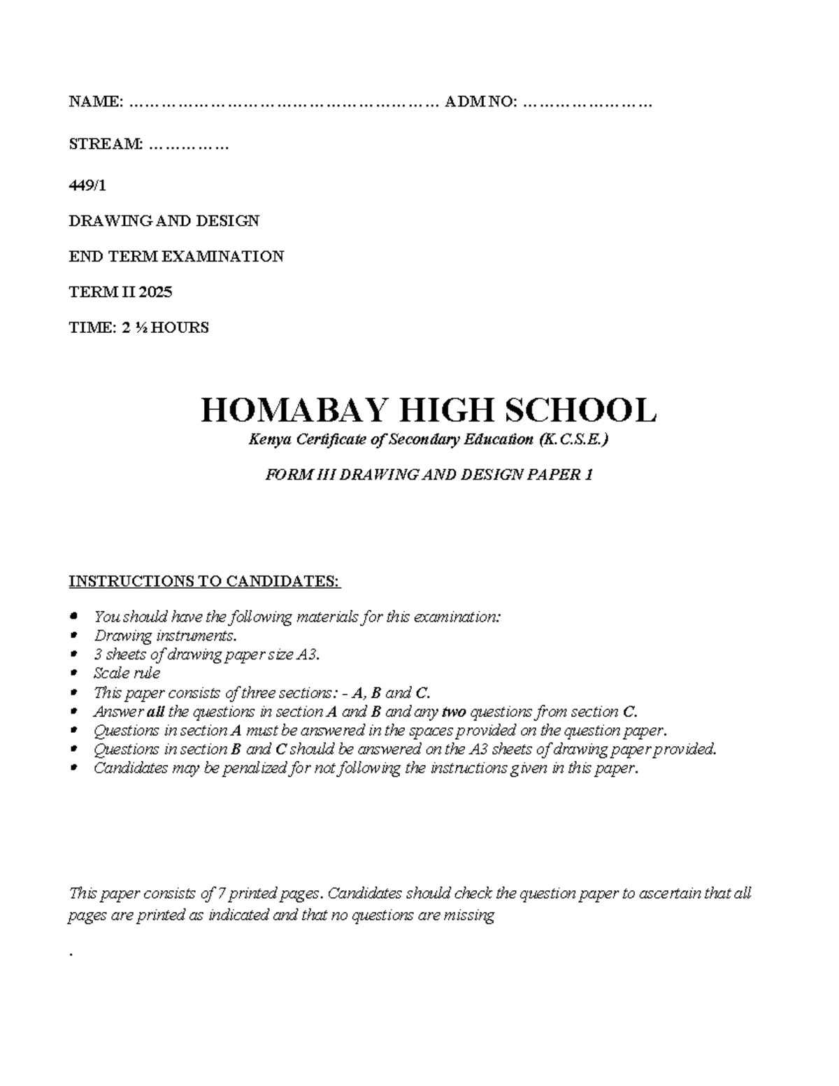 F3 T2 - Drawing and Design End Term Exam Paper 1 - Studocu